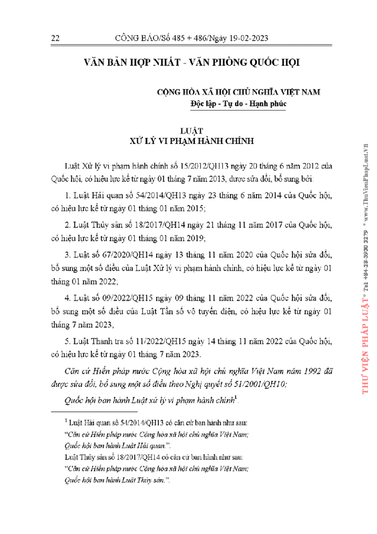 Luat Xu Ly Vi Pham Hanh Chinh 2012 (Sua doi 2014, 2017, 2020, 2022 ...