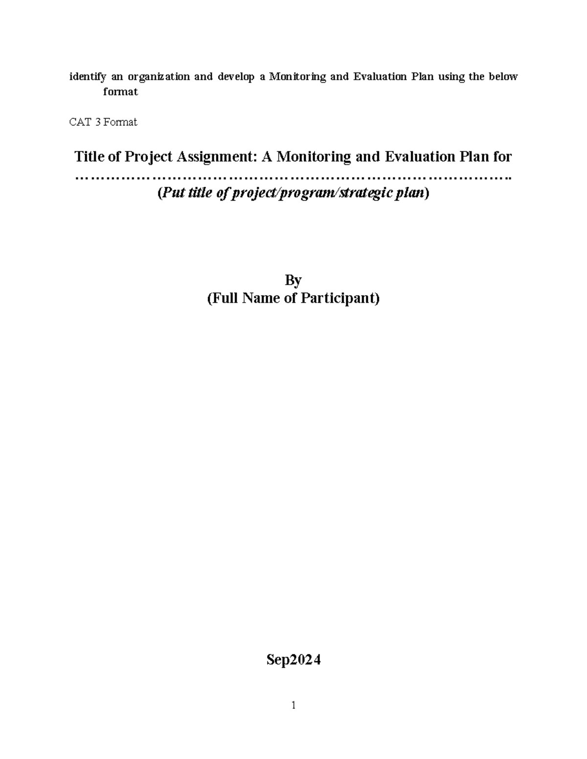 A Monitoring and Evaluation Plan for CAT 2 - Assessment Project - Studocu