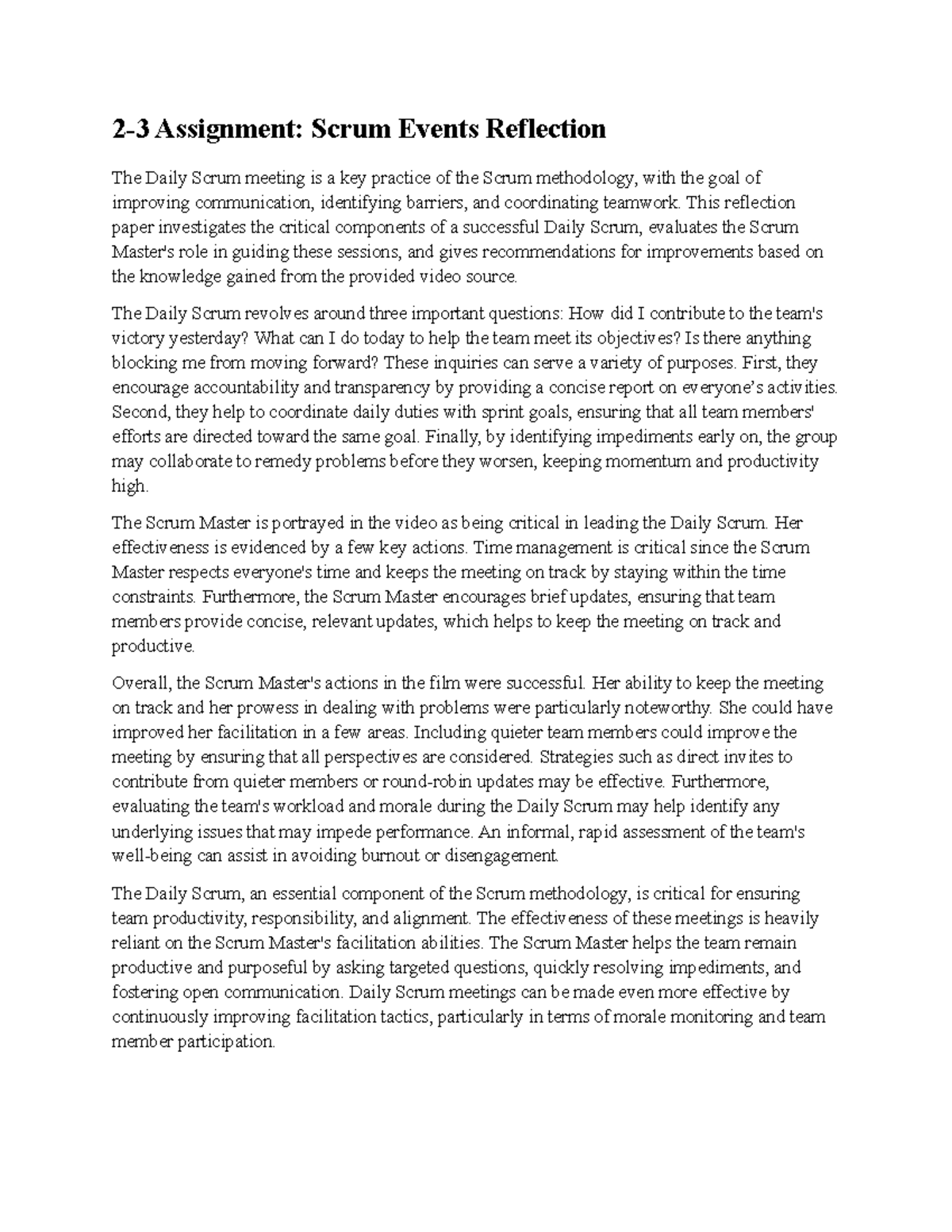 CS 250 Module Two Assignment: Reflection on Daily Scrum Events - Studocu