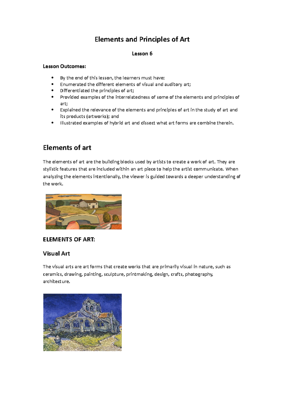 Art Appreciation Lesson 6: Elements & Principles of Art Review - Studocu