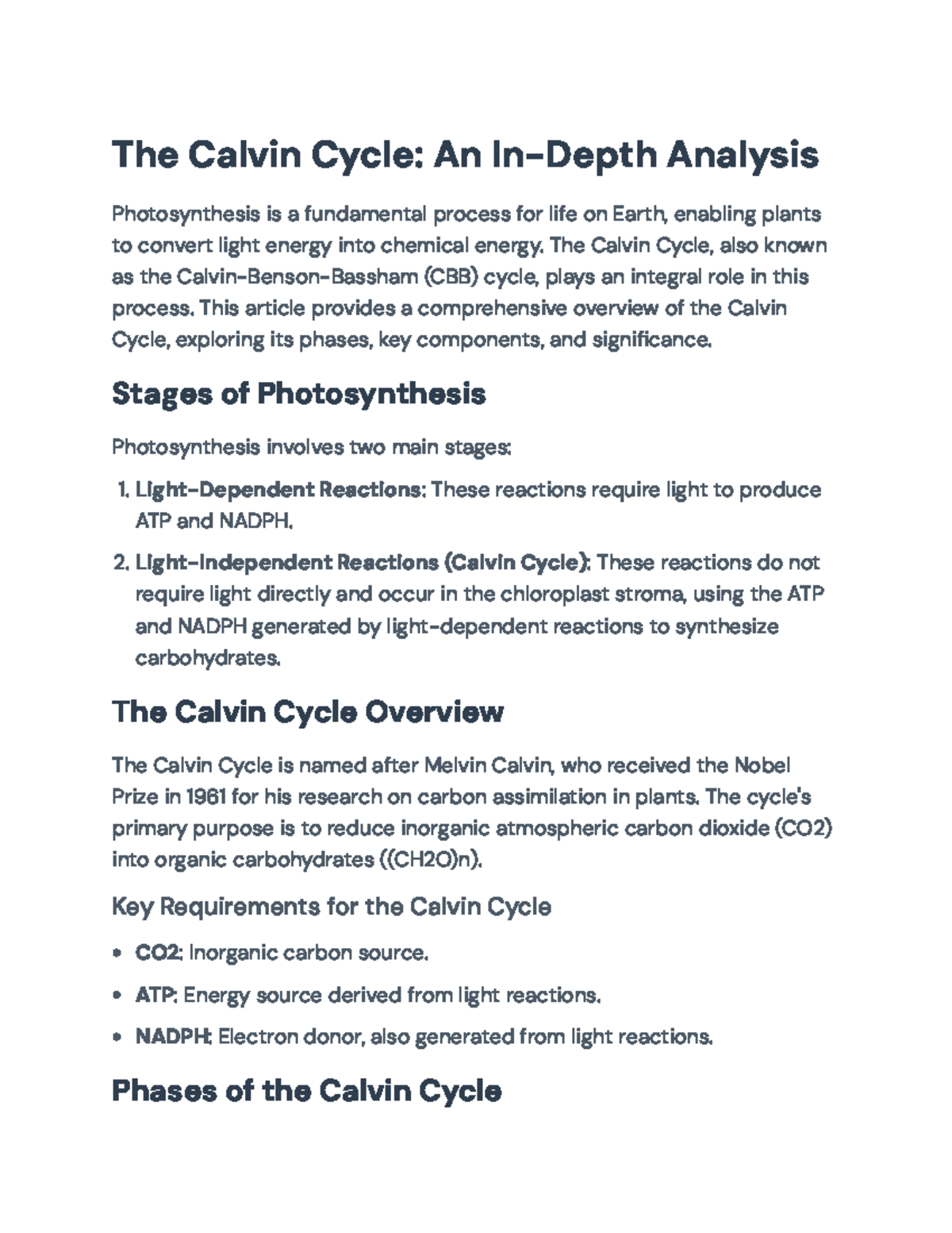 The Calvin Cycle: Insights on Carbon Fixation in Photosynthesis - The ...