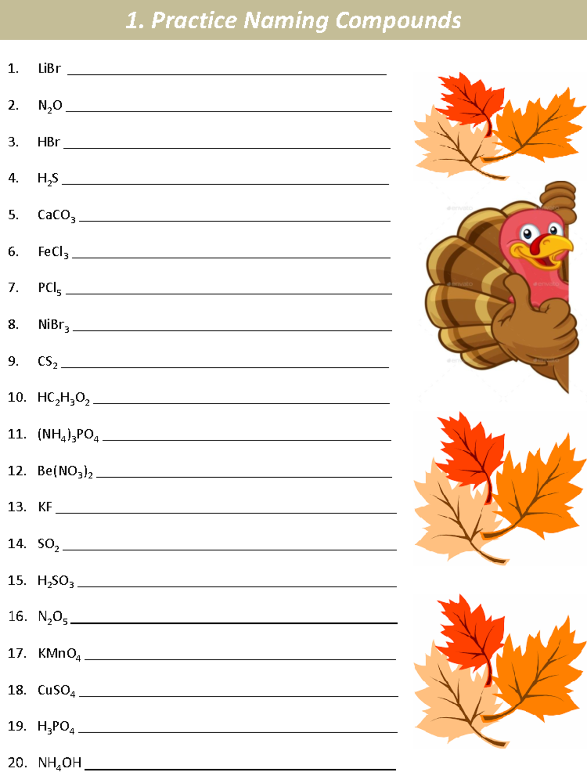 Chem 101: Practice Naming Compounds & Formula Writing B - Studocu