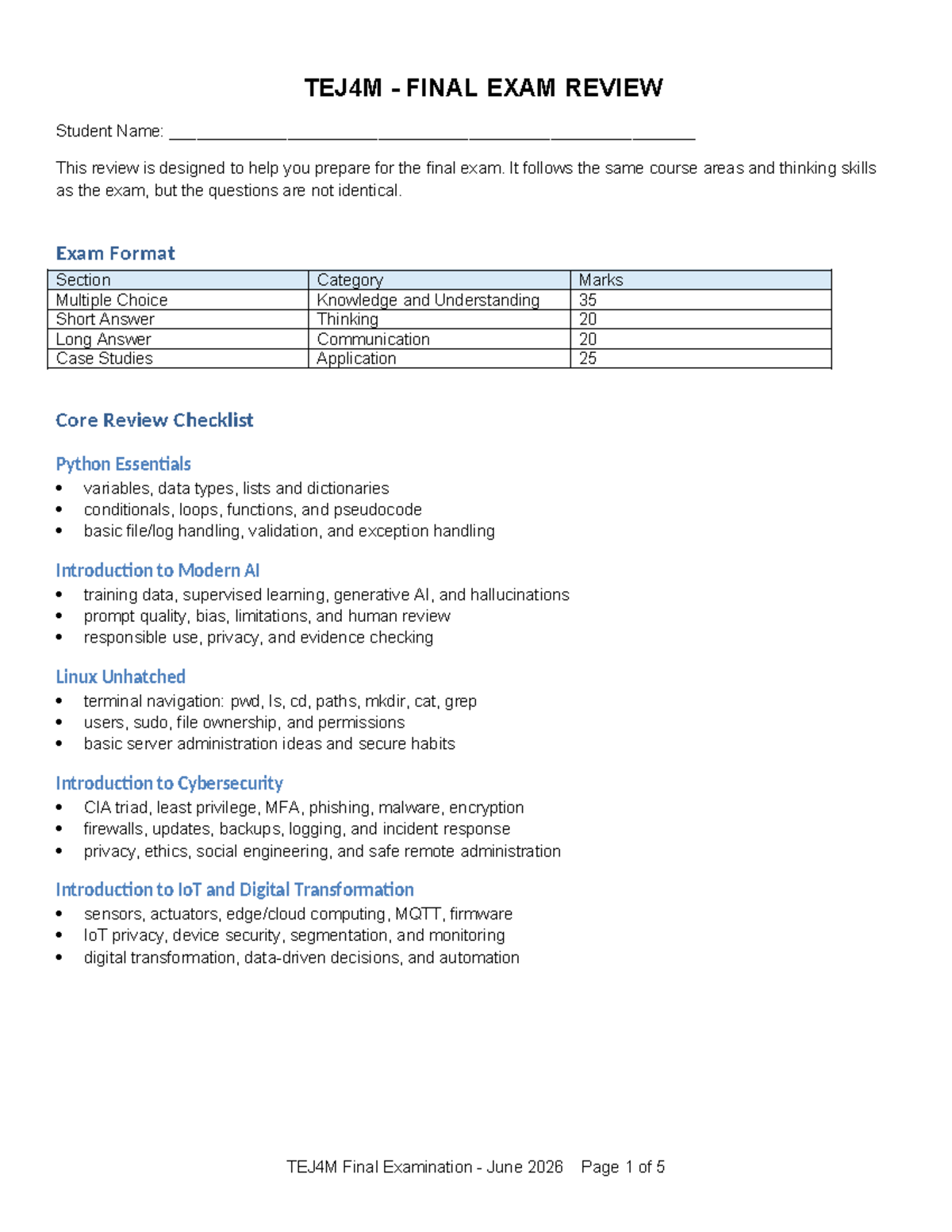 TEJ4M Final Exam Review Guide - June 2026 - Studocu