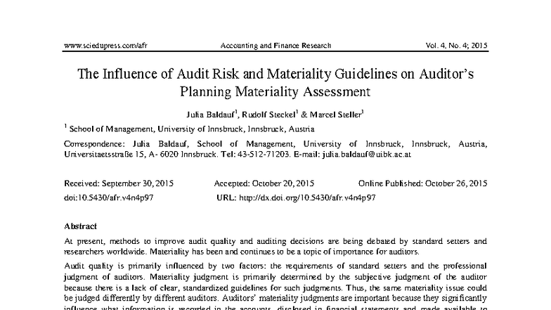 Materiality Guidelines on Planning Assessment: A Case Study in ...