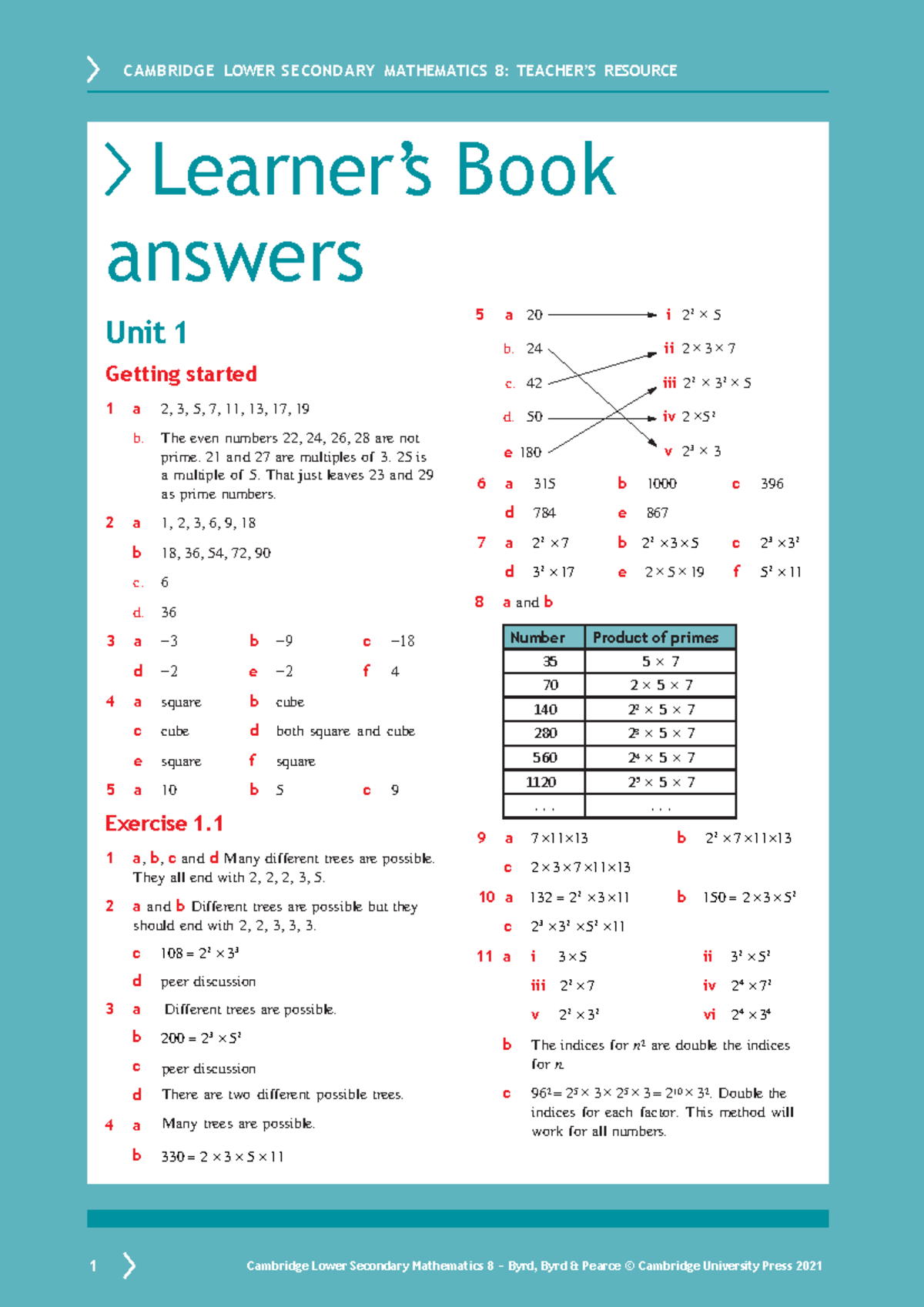 CAMBRIDGE LOWER SECONDARY MATHEMATICS 8: UNIT 1 RESOURCE ANSWERS - Studocu