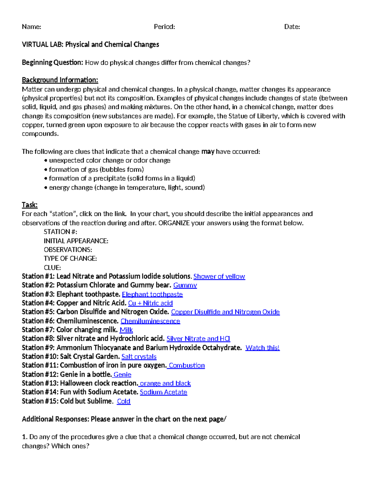 Virtual Lab: Understanding Physical and Chemical Changes - Studocu