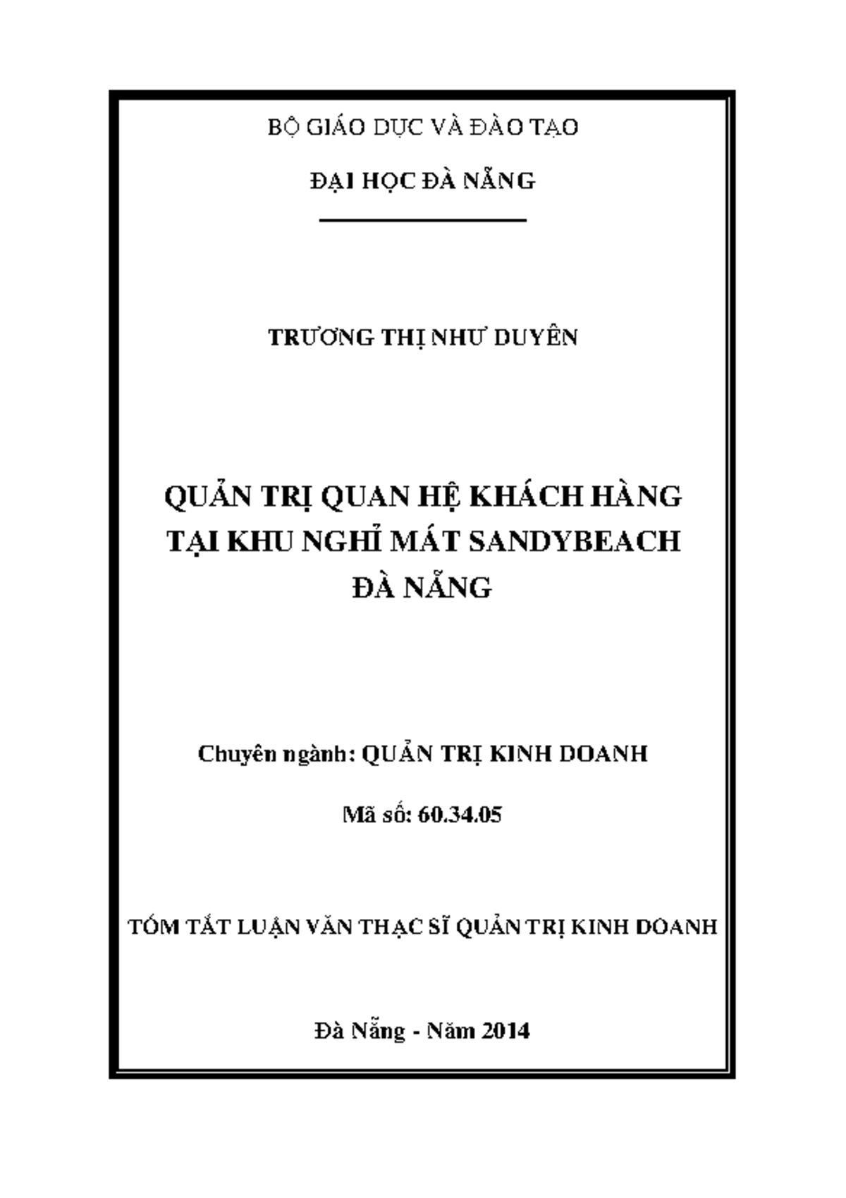 Quản trị quan hệ khách hàng - B GIÁO D C VÀ ÀO T O I H C À N NG TR NG ...
