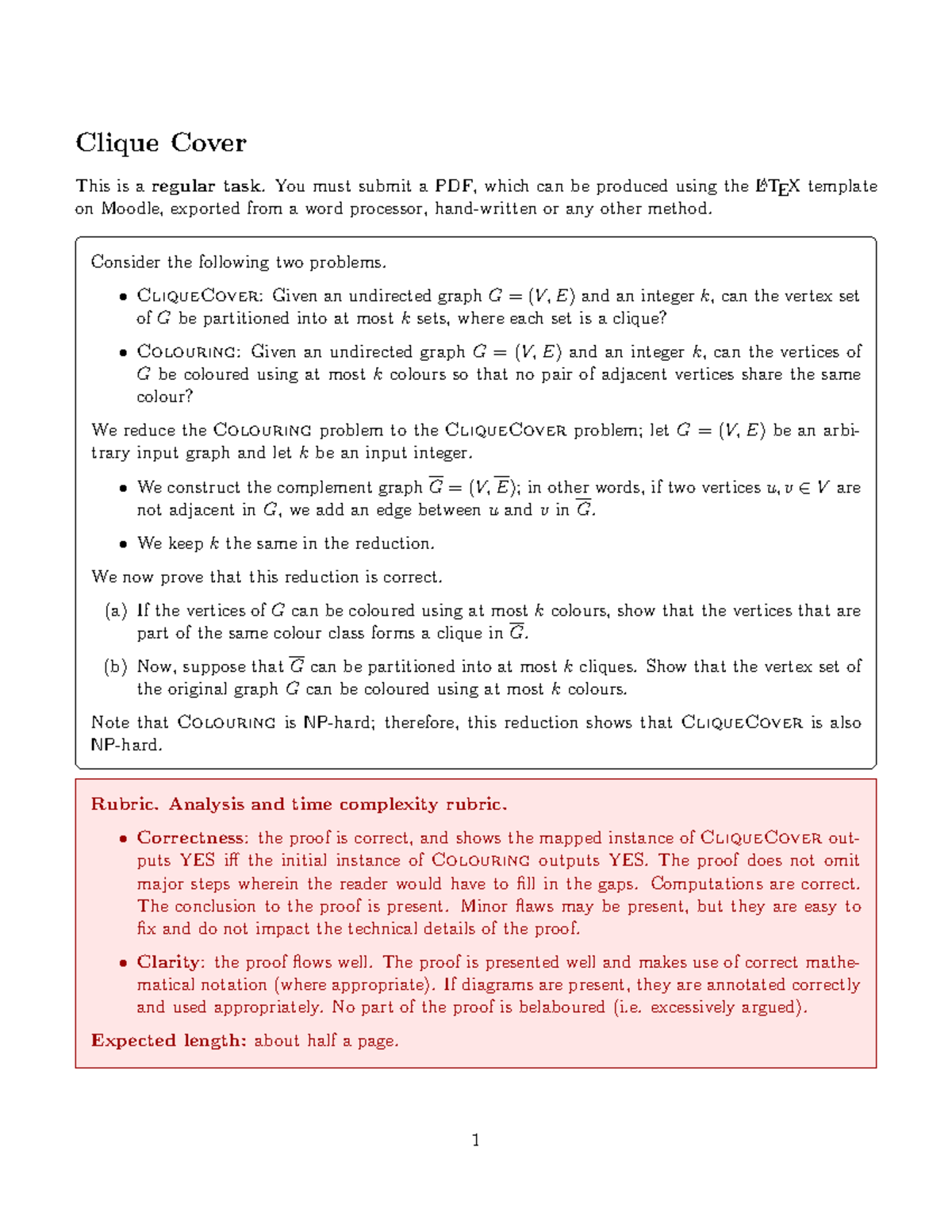 Clique Cover and Colouring Problem Analysis - Studocu