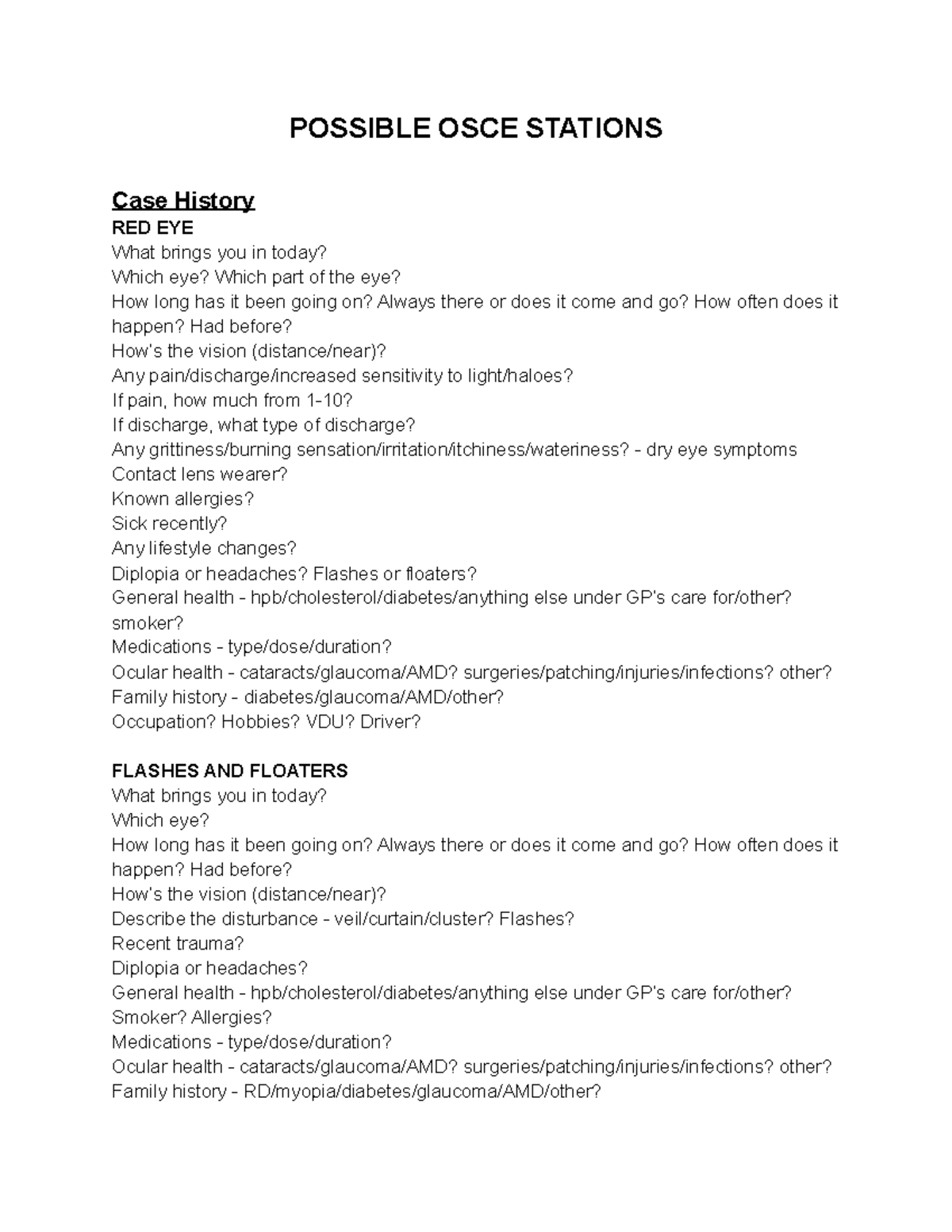Possible OSCE Stations: Patient Examination and Referral Guidelines ...