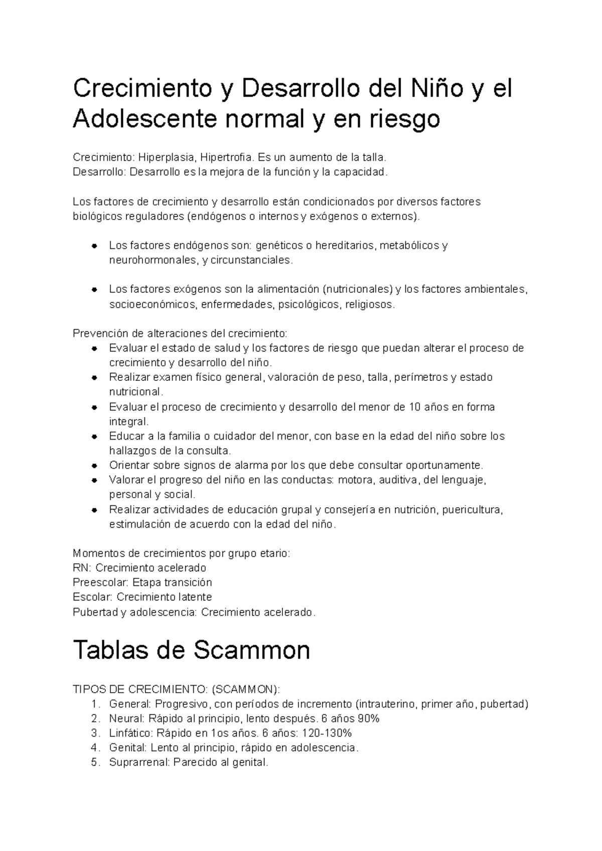 Crecimiento y Desarrollo: Factores y Tablas de Scammon en Niños (MED001 ...