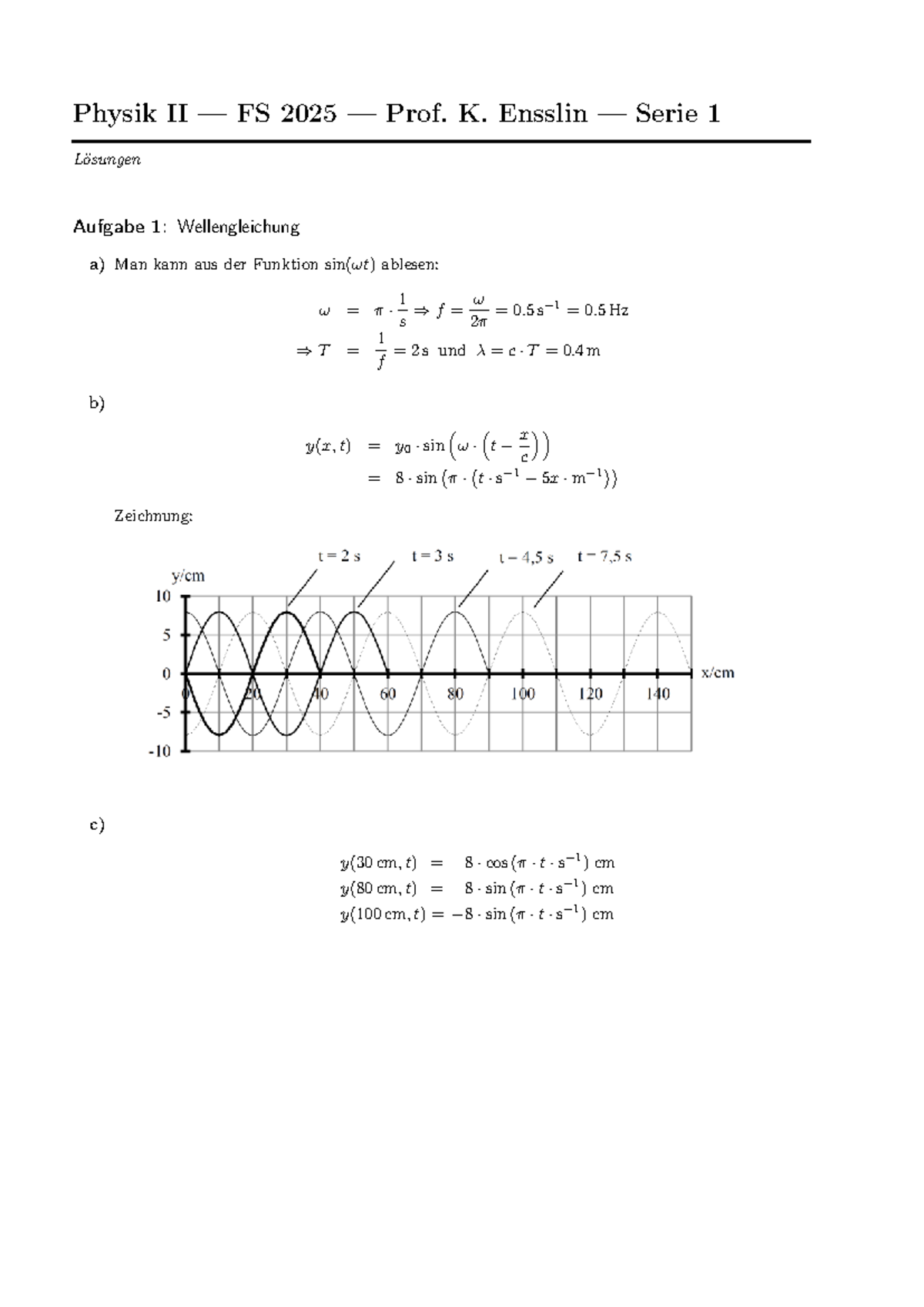 Physik II FS 2025 Prof. K. Ensslin Serie 1 Lösungen und Erklärungen ...