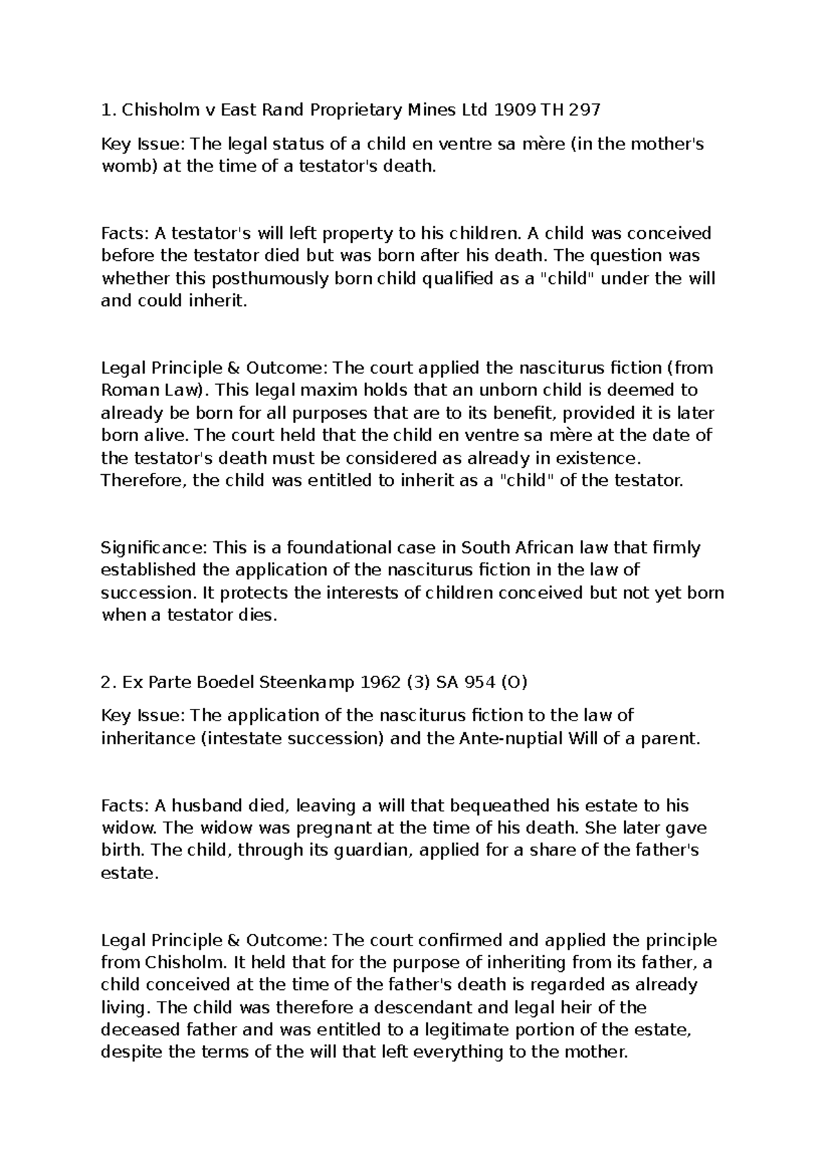 Study Theme 3: Case Notes on Nasciturus Fiction in Law of Person - Studocu