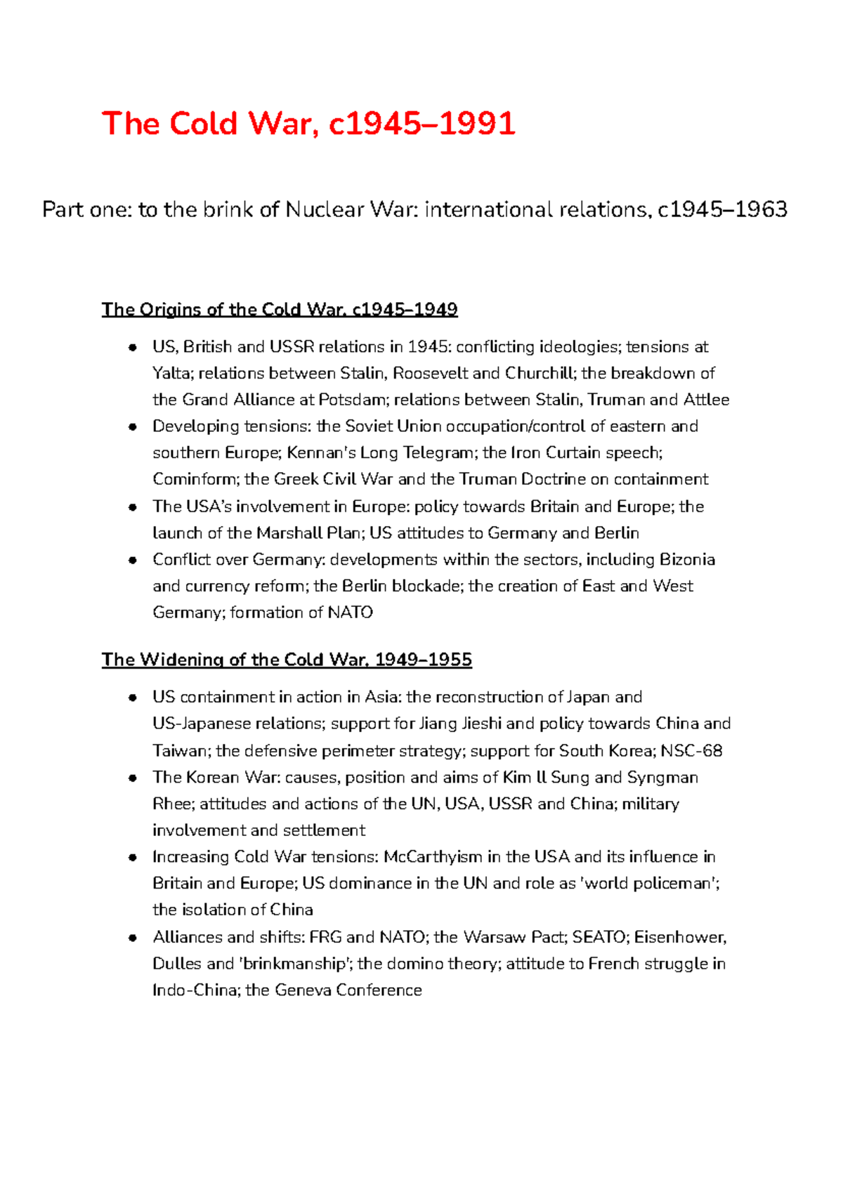 Cold War Analysis: A-Level AQA Specification Overview - Studocu