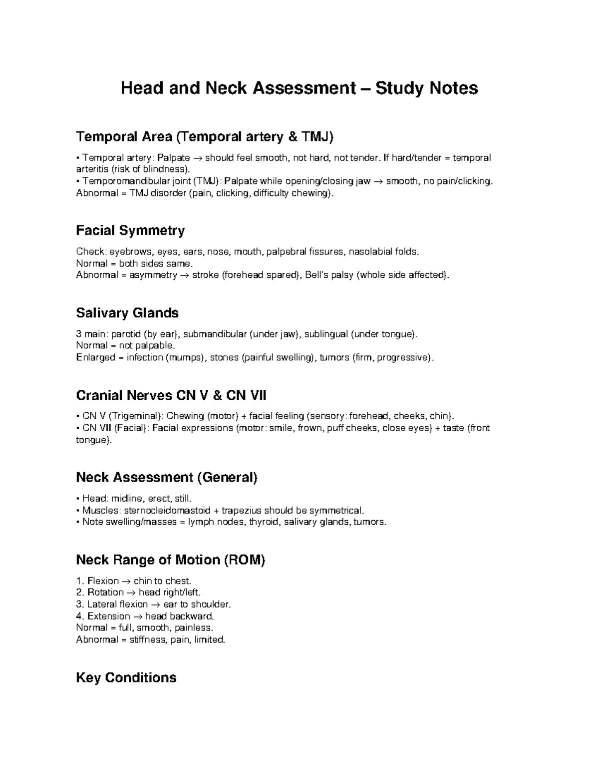 Head and Neck Assessment Study Notes (HNA 101) - Studocu