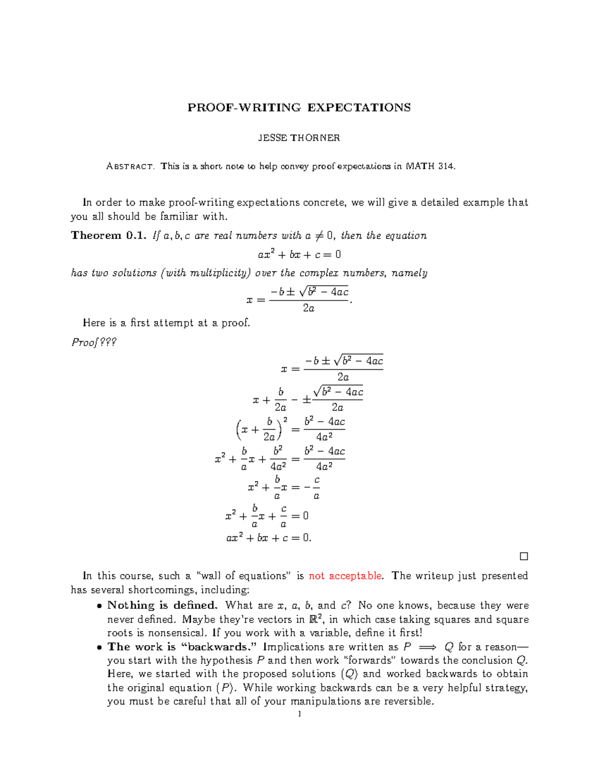 MATH 314: Note on Proof Expectations and Examples - Studocu