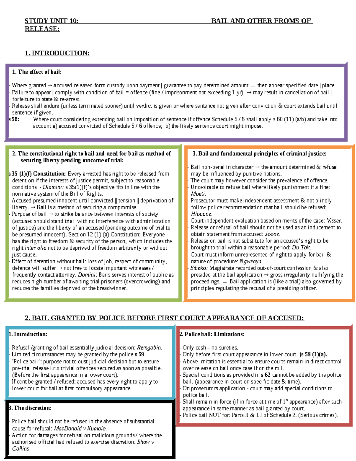 Bail and Release Methods: Study Notes for Legal Course L501 - Studocu