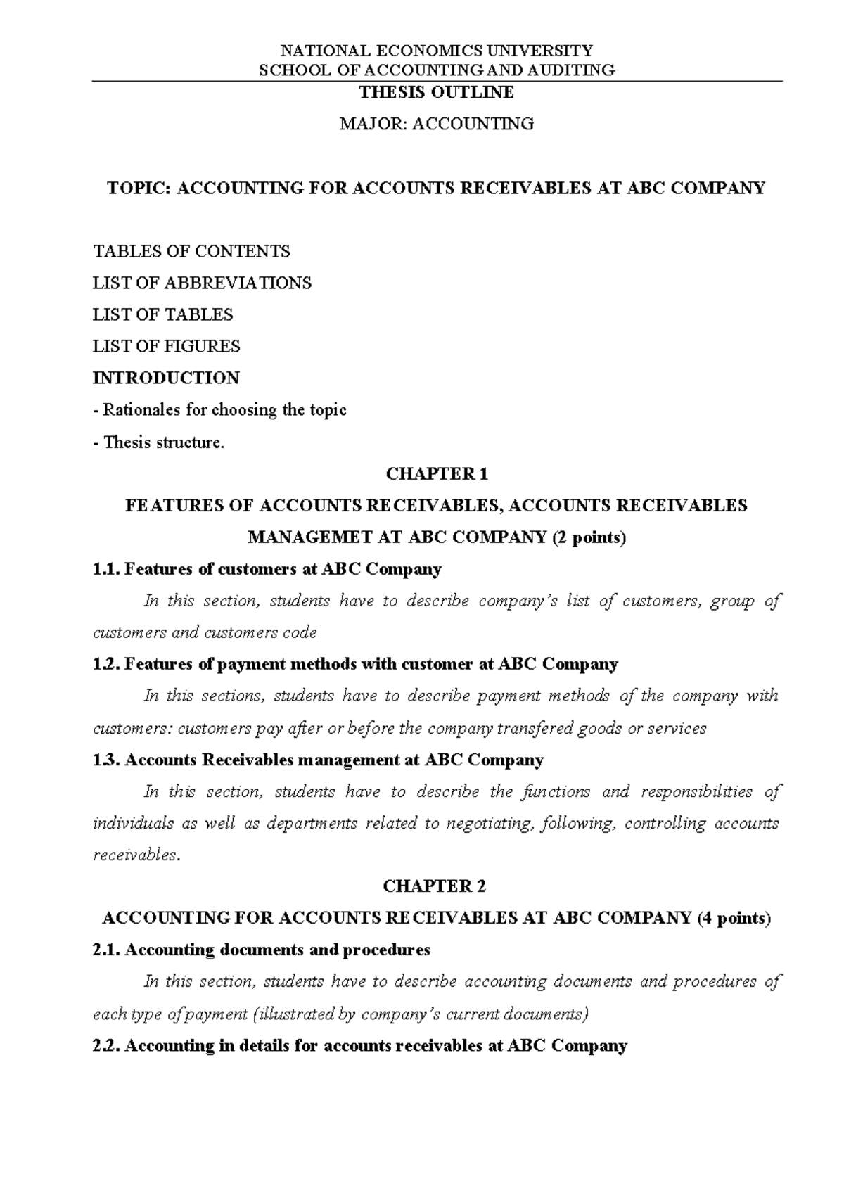 Thesis Outline: Accounting for Accounts Receivables at ABC Company ...