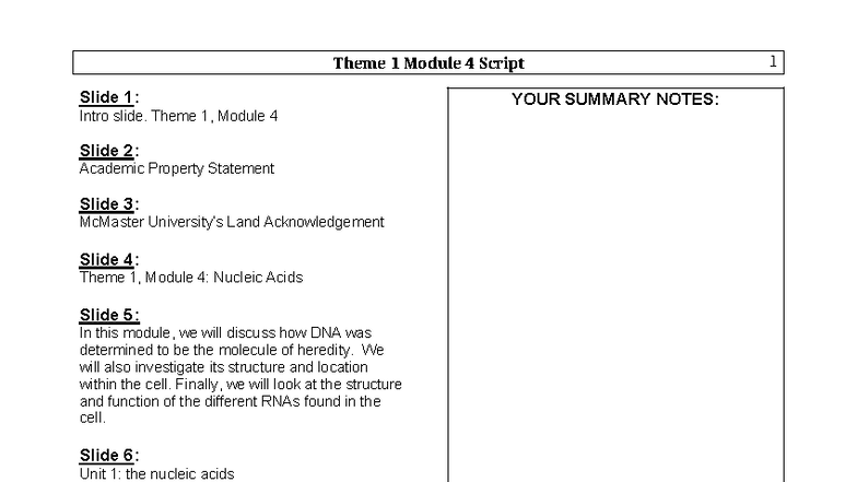 Theme 1 Module 4: Nucleic Acids and Heredity Overview - Studocu