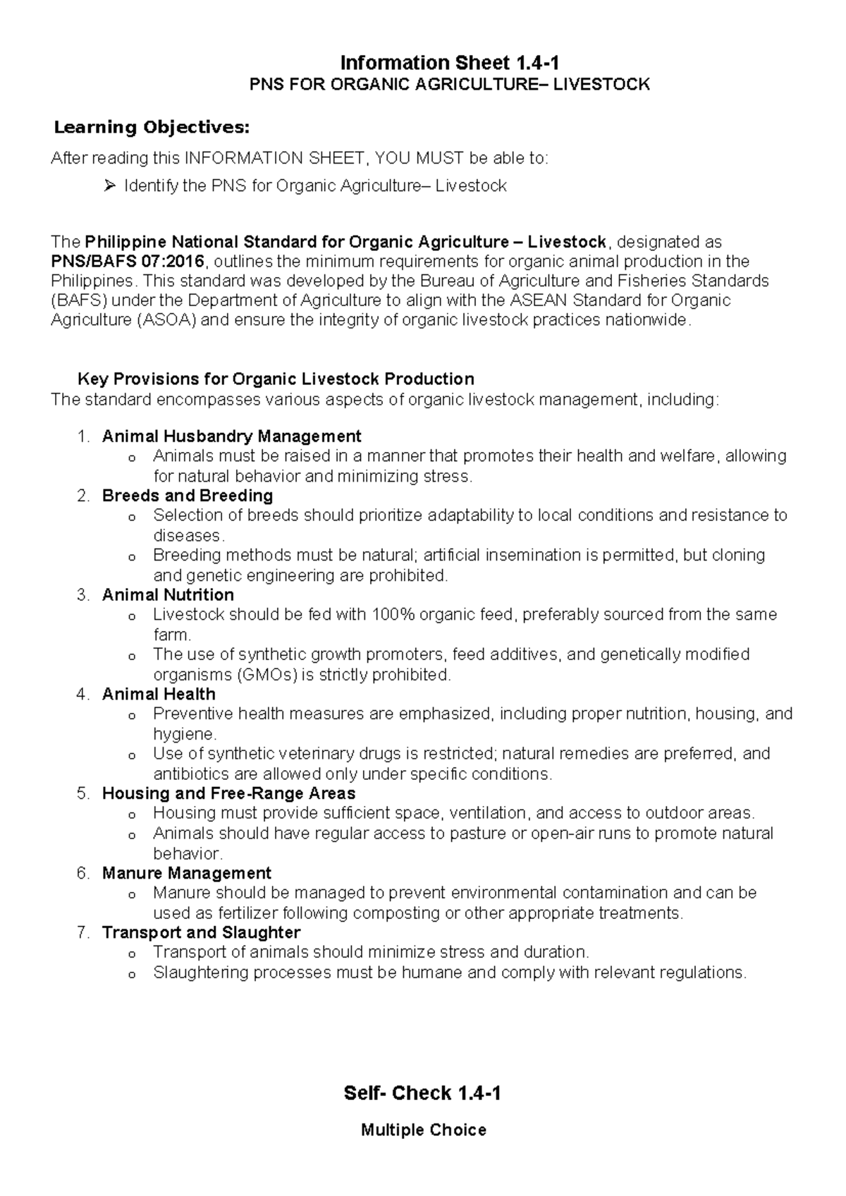 PNS 07:2016 Organic Livestock Standards Overview and Guidelines - Studocu