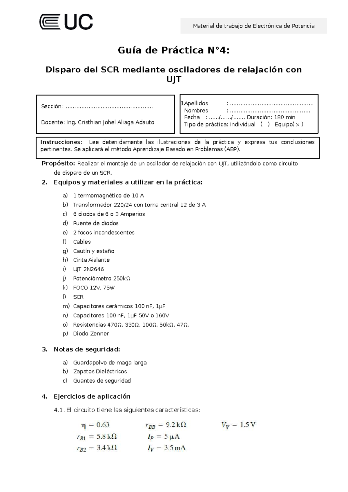 Guía de Práctica: Disparo del SCR con UJT - Electrónica de Potencia 04 ...
