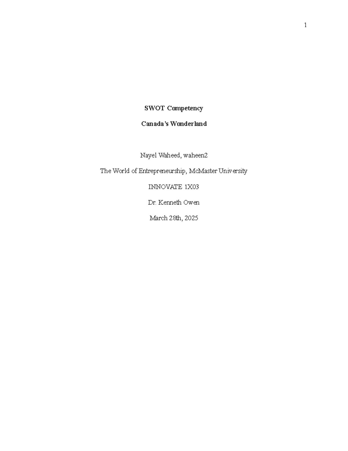 Innovate 1X03 SWOT Analysis of Wonderland Amusement Park - Studocu