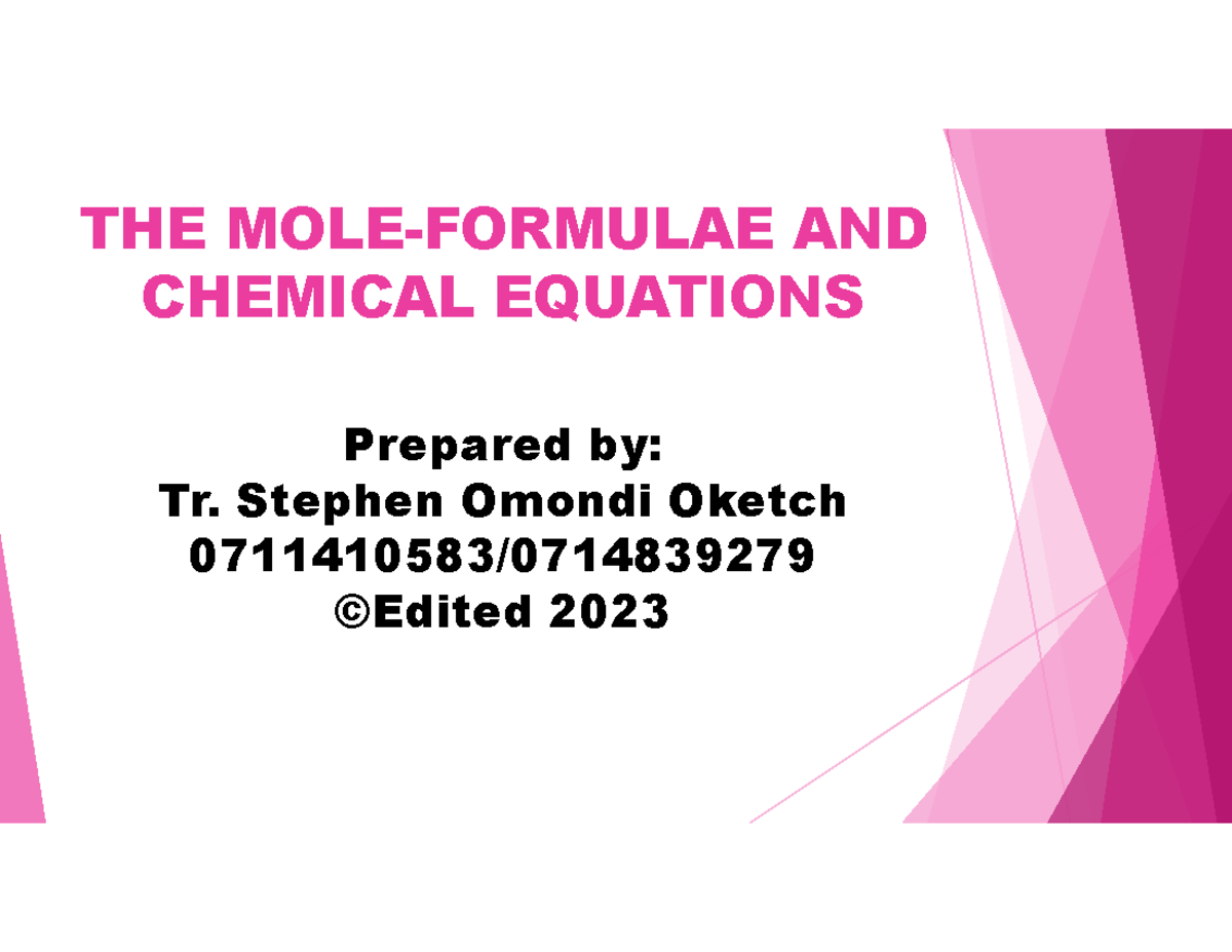 FORM 3 Moles and Chemical Equations Notes - cddc - Studocu