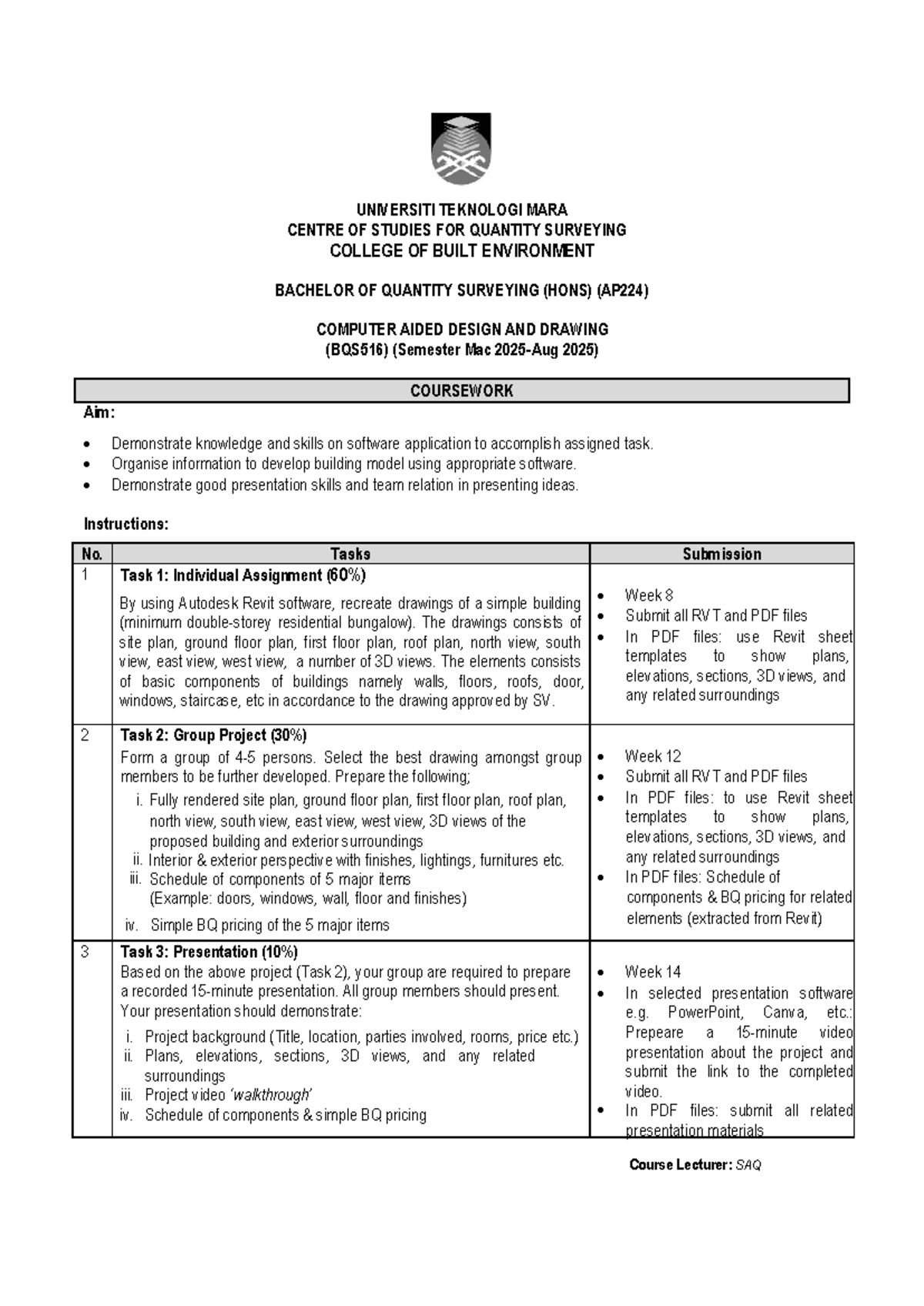 BQS516 CAD & Drawing Coursework: Building Model Project - Studocu