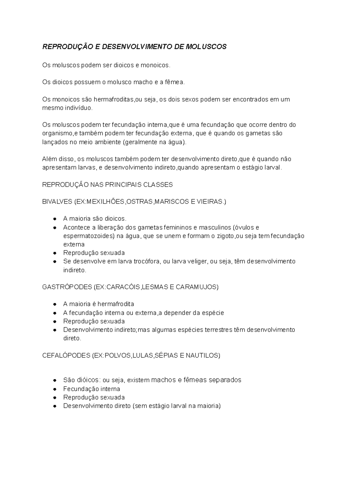 Reprodução e Desenvolvimento de Moluscos: Aspectos e Tipos - Studocu