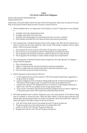 MAS Final Pre-Board Exams (Questions, Answers Solutions) - The Review ...