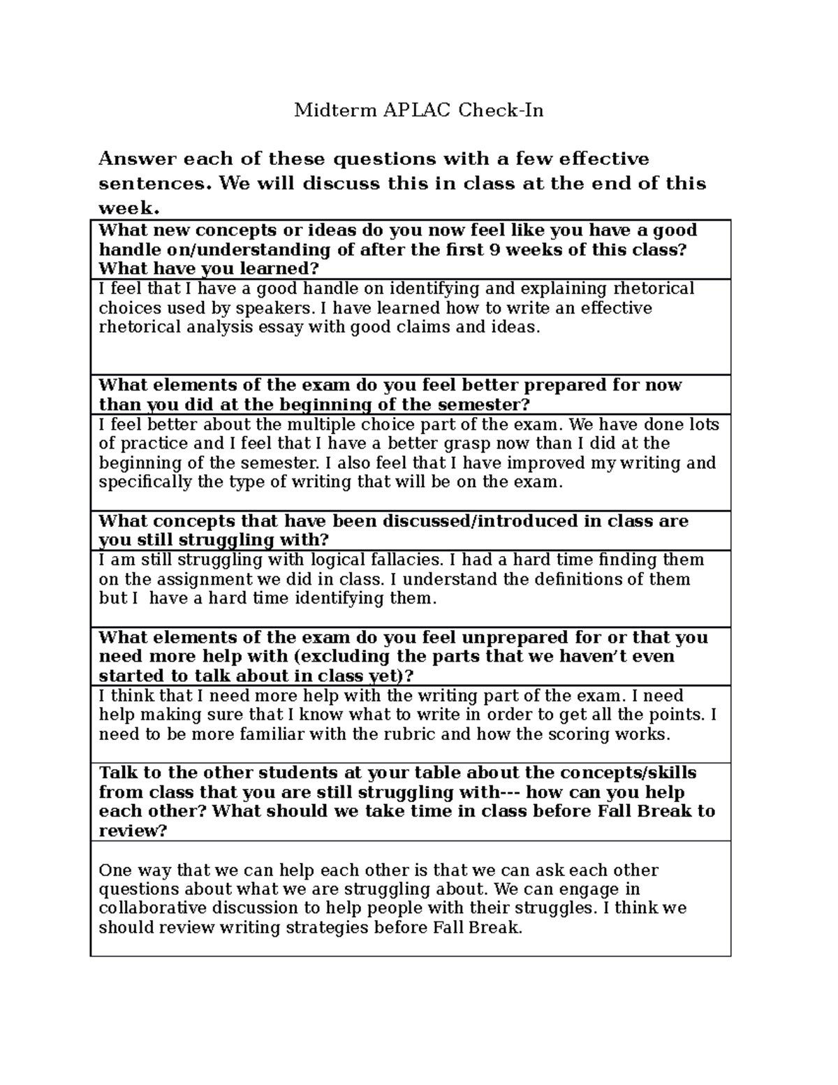 Midterm APLAC Check-In: Reflection on Progress and Challenges - Studocu