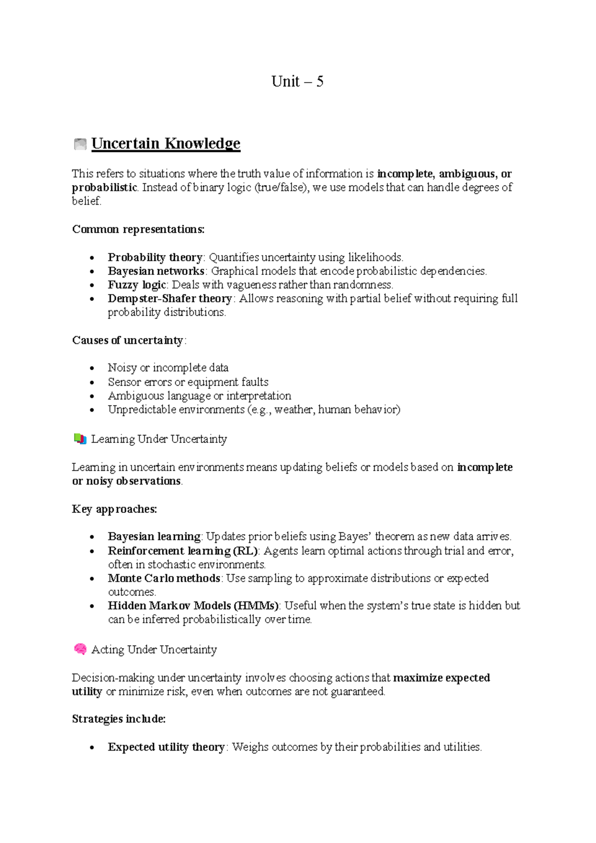 AI Unit 5 - Uncertain Knowledge and Probabilistic Reasoning Notes - Studocu
