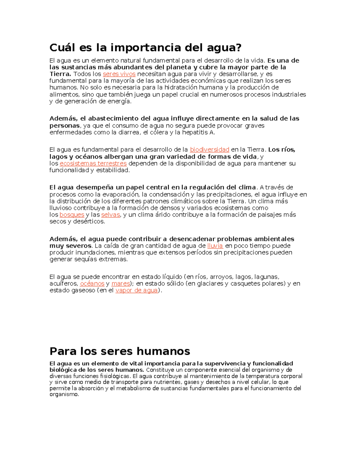 IMPORTANCIA DEL AGUA - Cuál es la importancia del agua? El agua es un ...