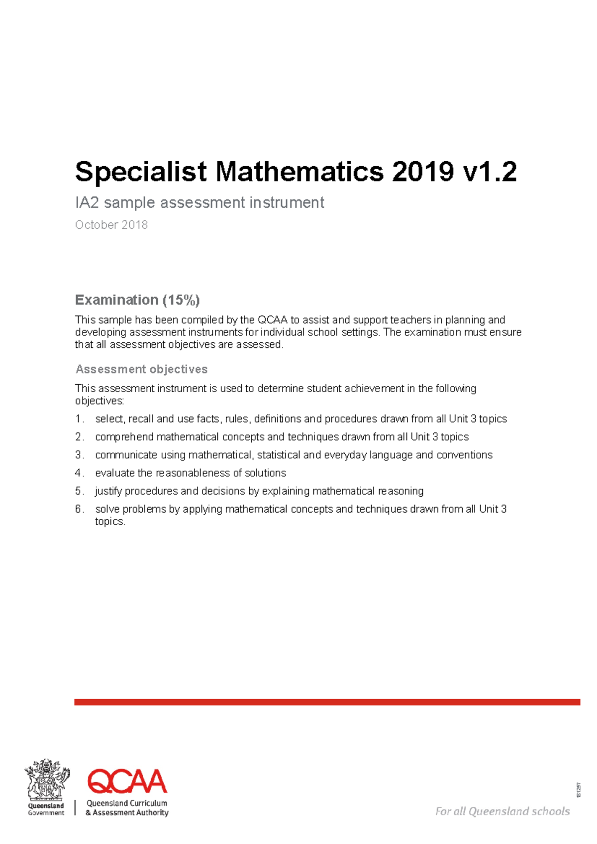 Specialist Mathematics IA2 Exam Practice - 2019 Assessment Guide - Studocu