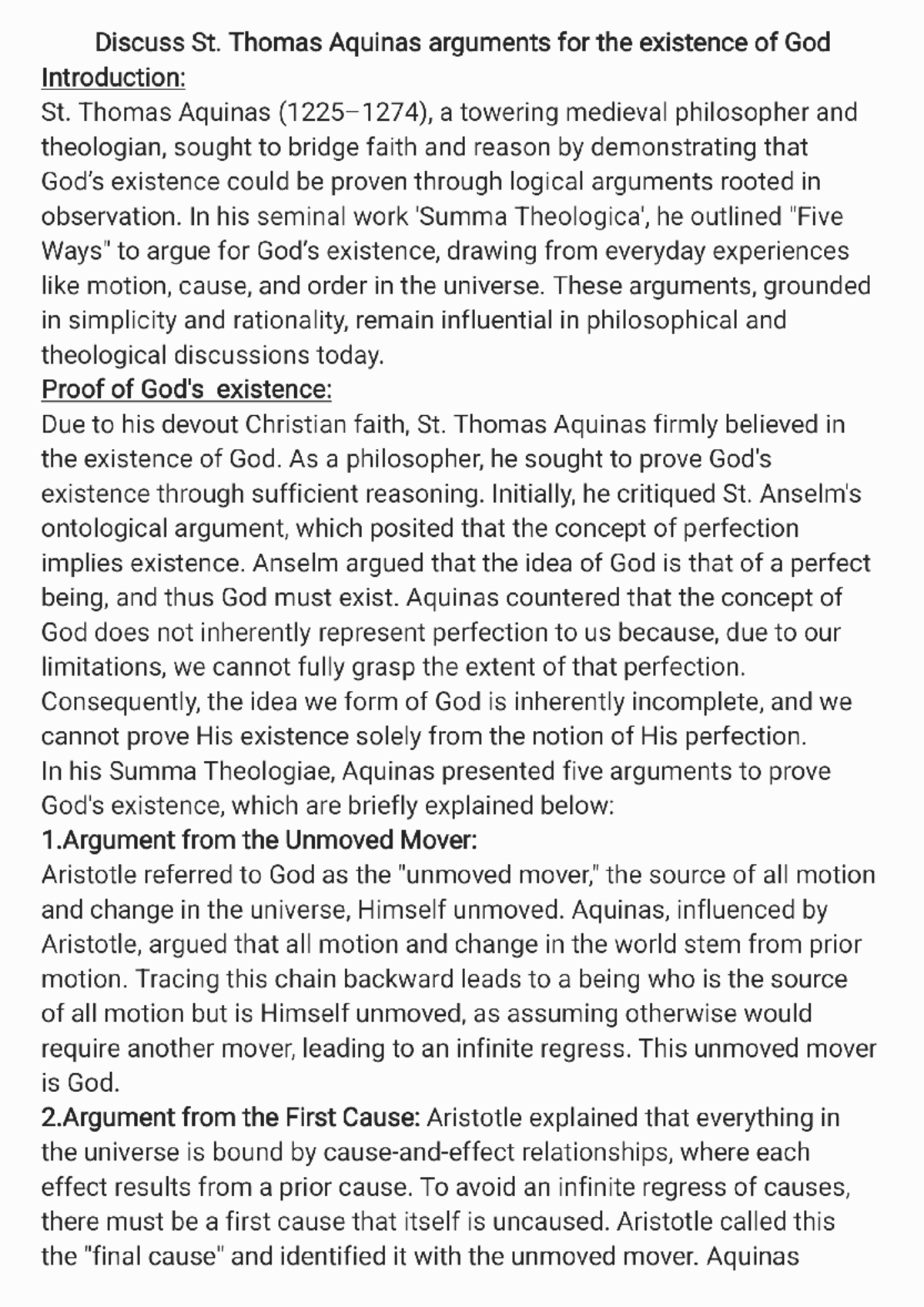 Aquinas's Arguments for God's Existence: A Philosophical Analysis - Studocu