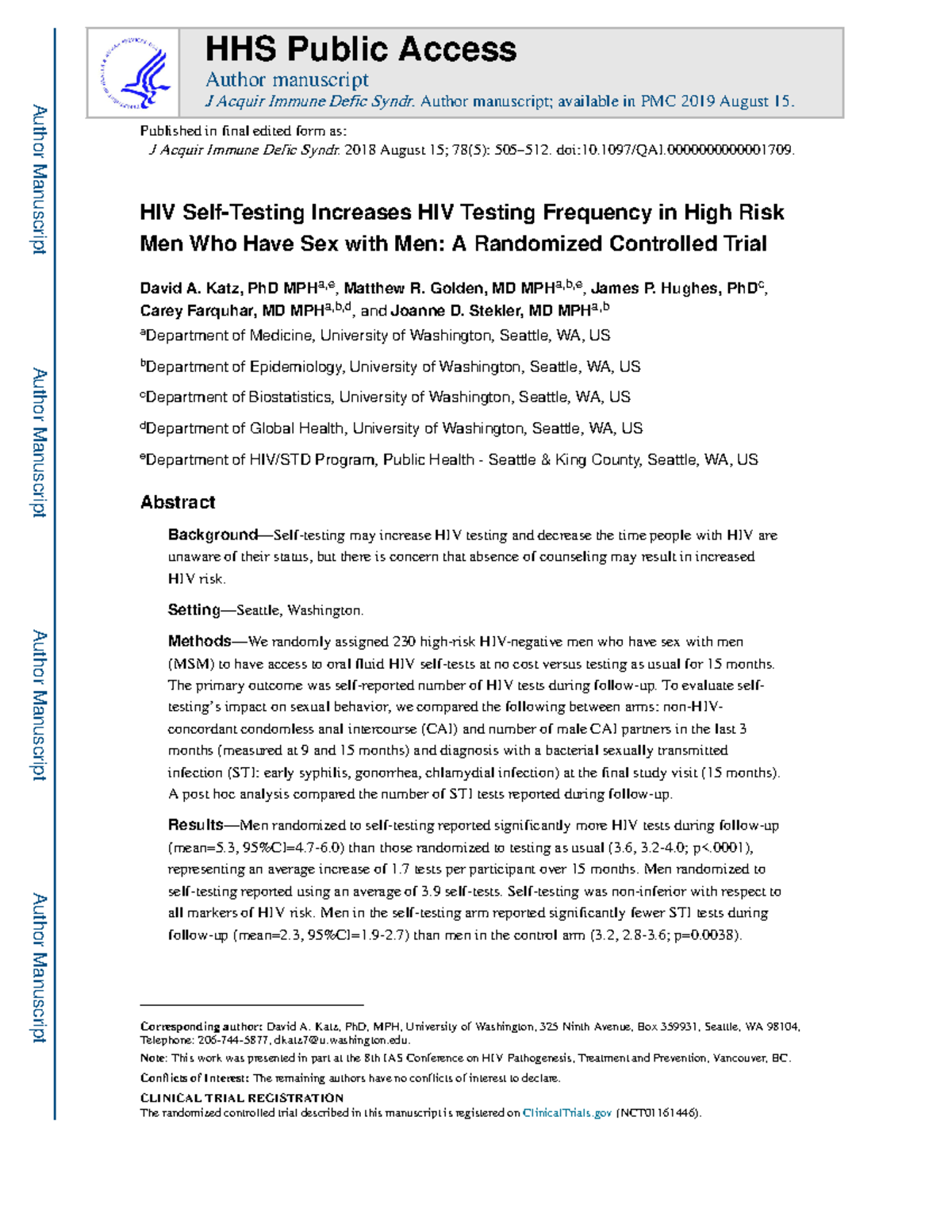 HHS Public Access: HIV Testing Frequency in High-Risk MSM - A RCT Study ...
