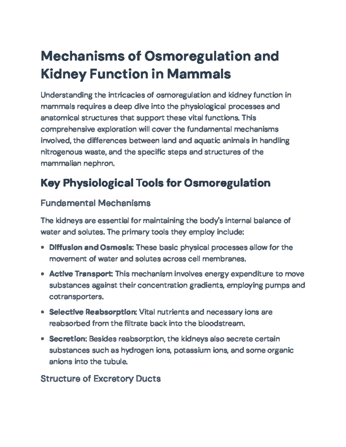 Mechanisms of Osmoregulation and Kidney Function in Mammals ...