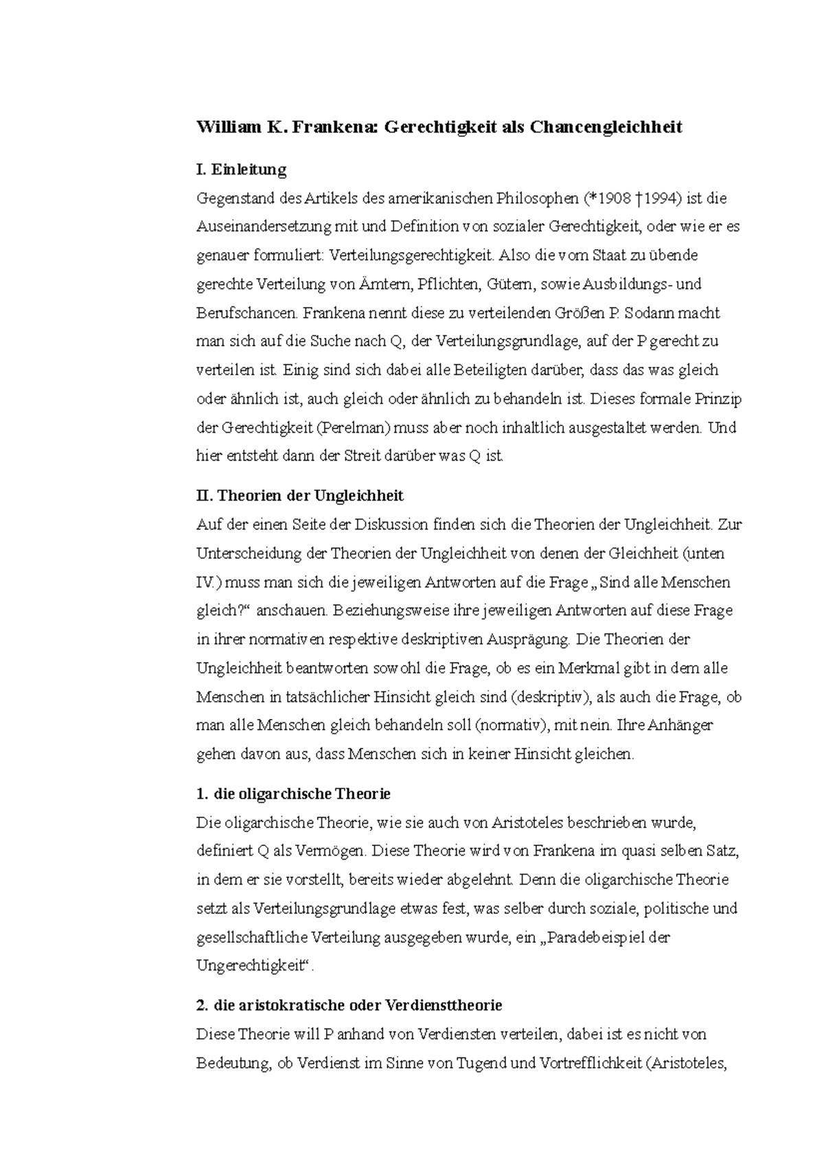 Essay zu William K. Frankena - William K. Frankena: Gerechtigkeit als ...