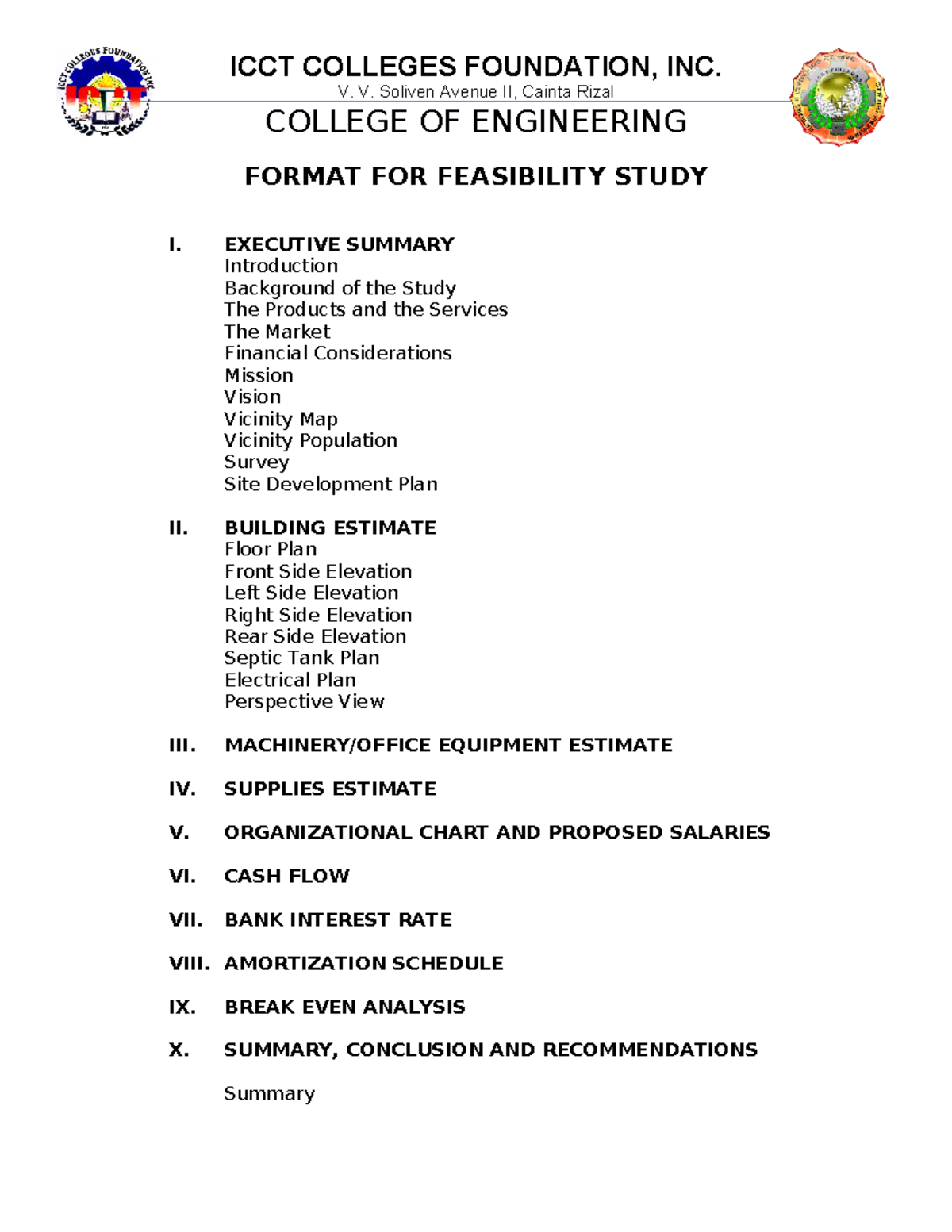 Feasibility Study Format Guide for Engineering Projects - Studocu