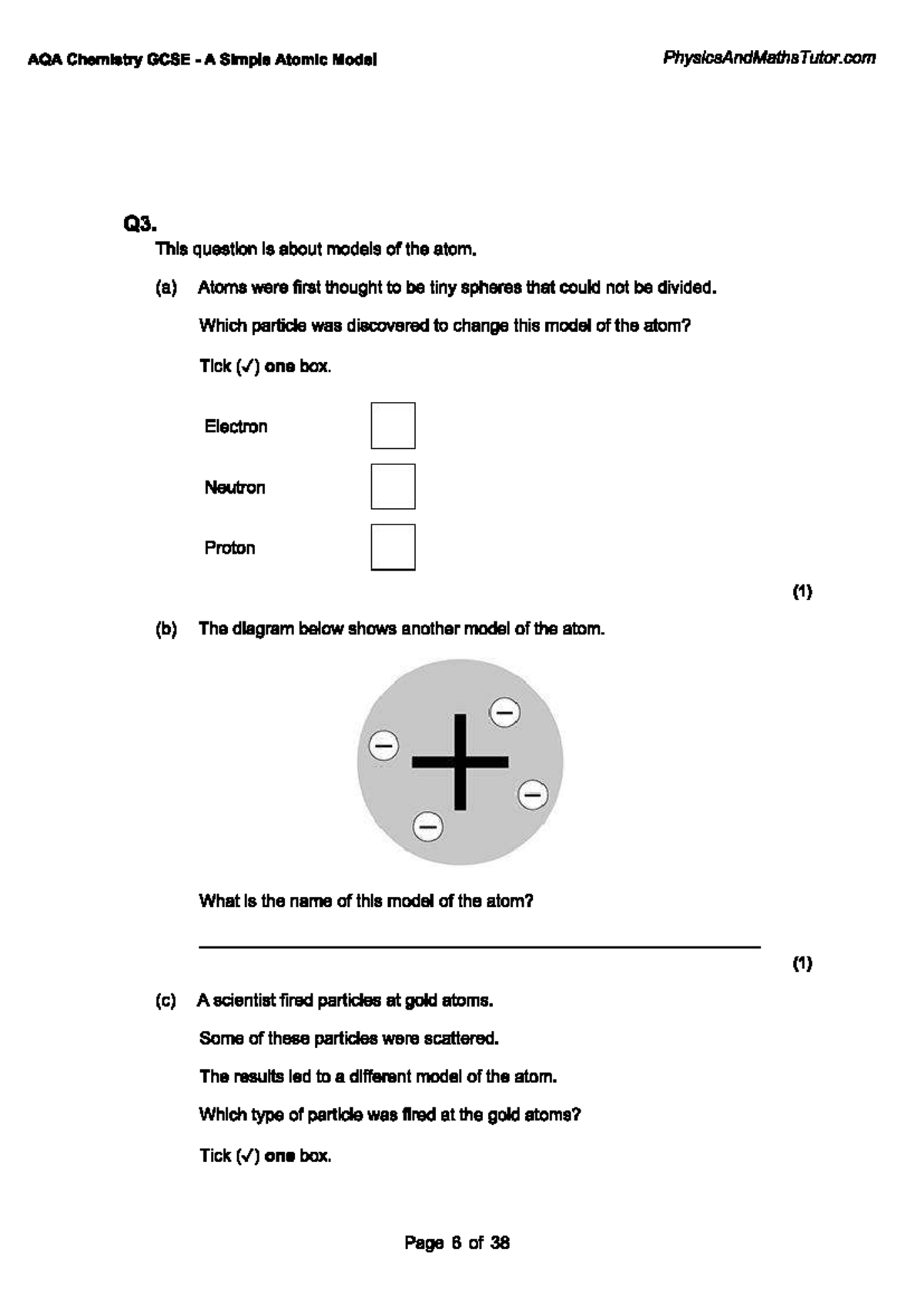 AQA Chemistry GCSE: 1.1 A Simple Atomic Model Practice Questions - Studocu