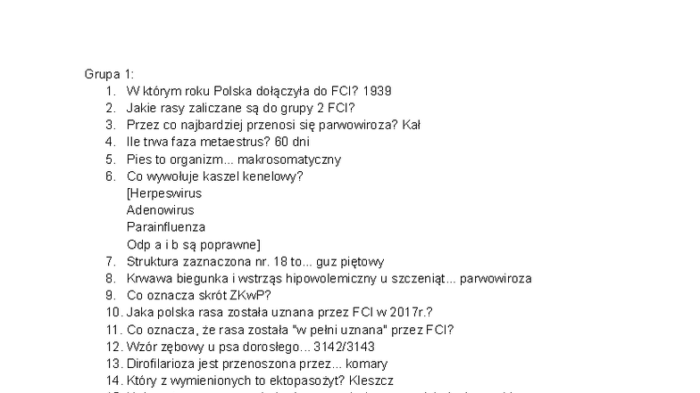 Pytania i Odpowiedzi do FCI: Grupa 1, 2 i 3 - Egzamin 2023 - Studocu