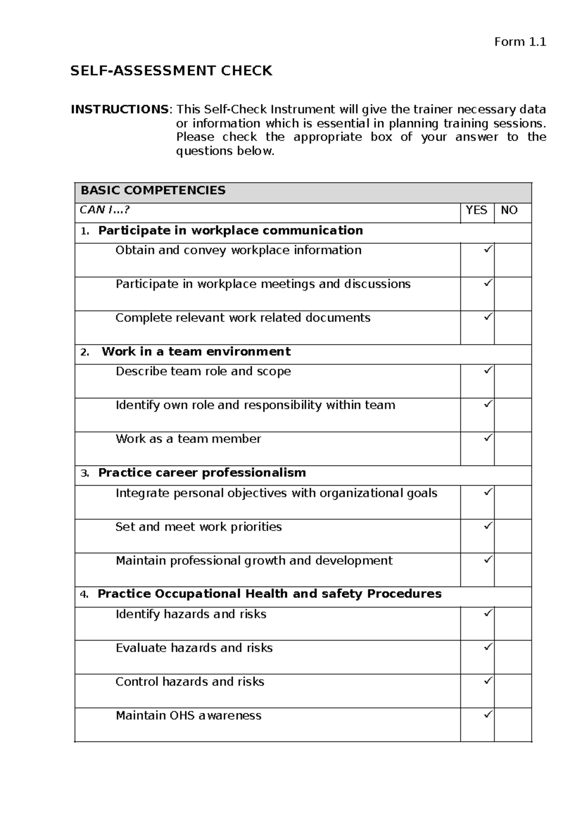 summaries of the - SELF-ASSESSMENT CHECK INSTRUCTIONS: This Self-Check ...