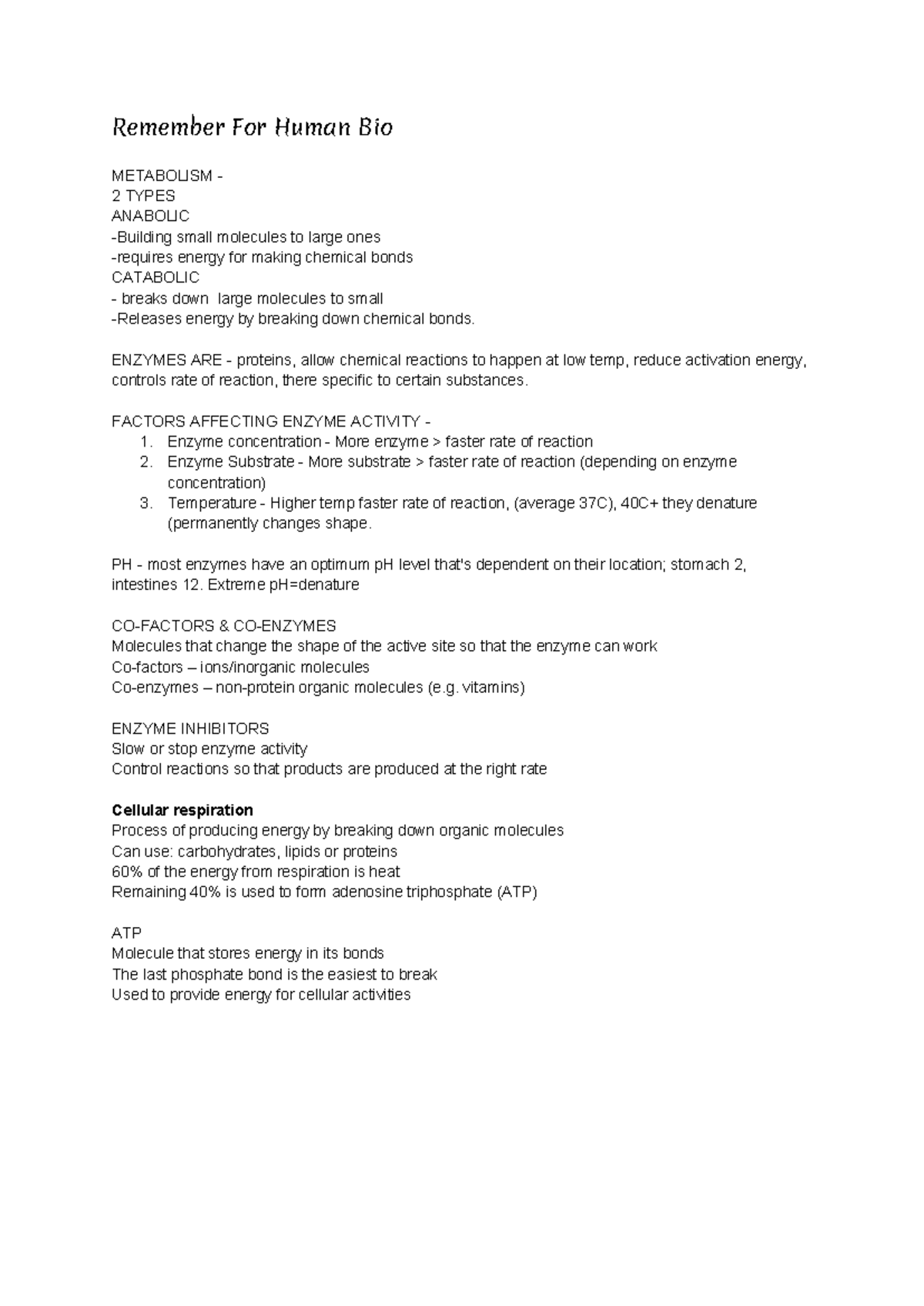 Remember For Human Bio - Remember For Human Bio METABOLISM - 2 TYPES ...