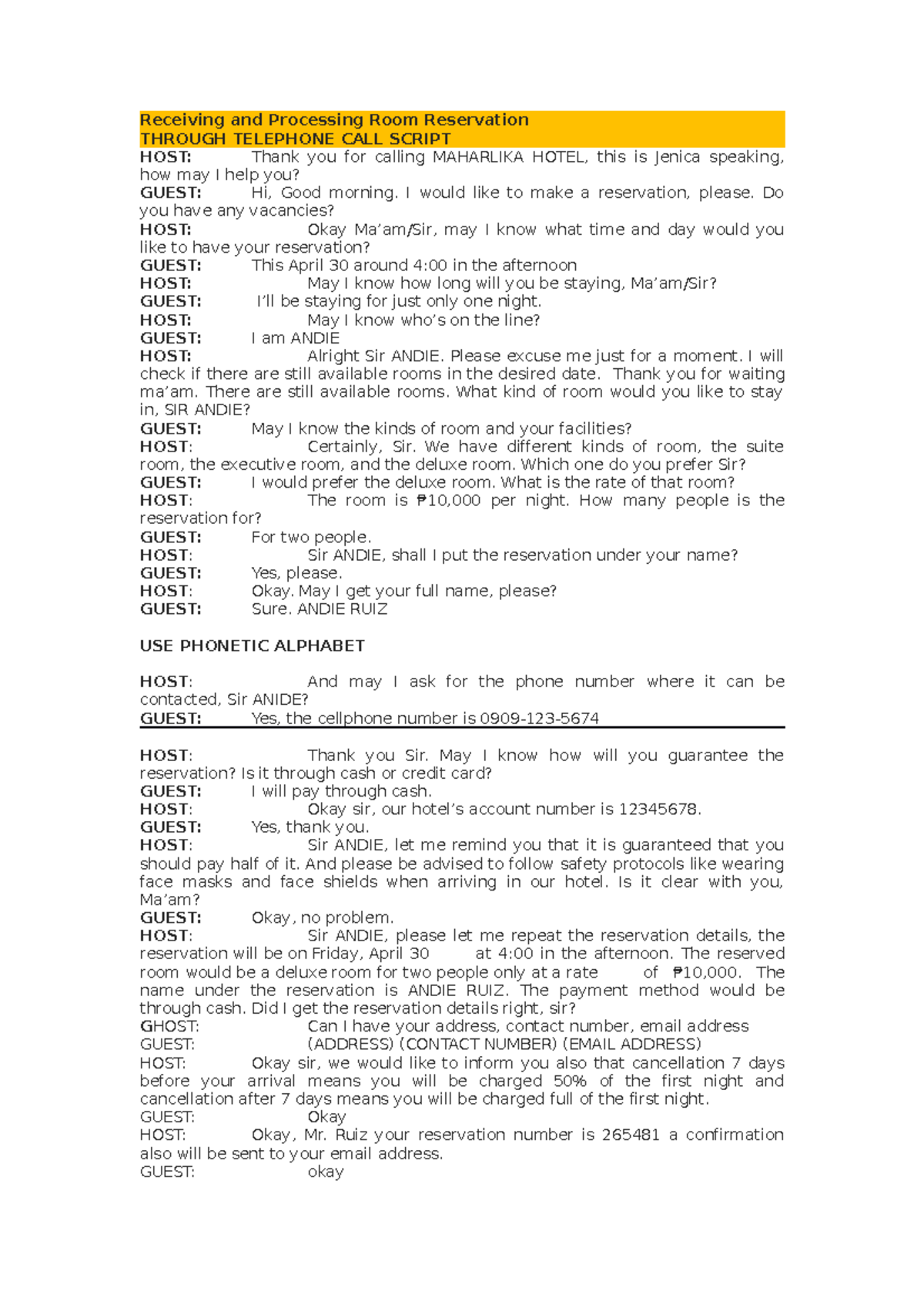 FO FOS NC IIReceiving and Processing Room Reservation - Receiving and Processing Room ...