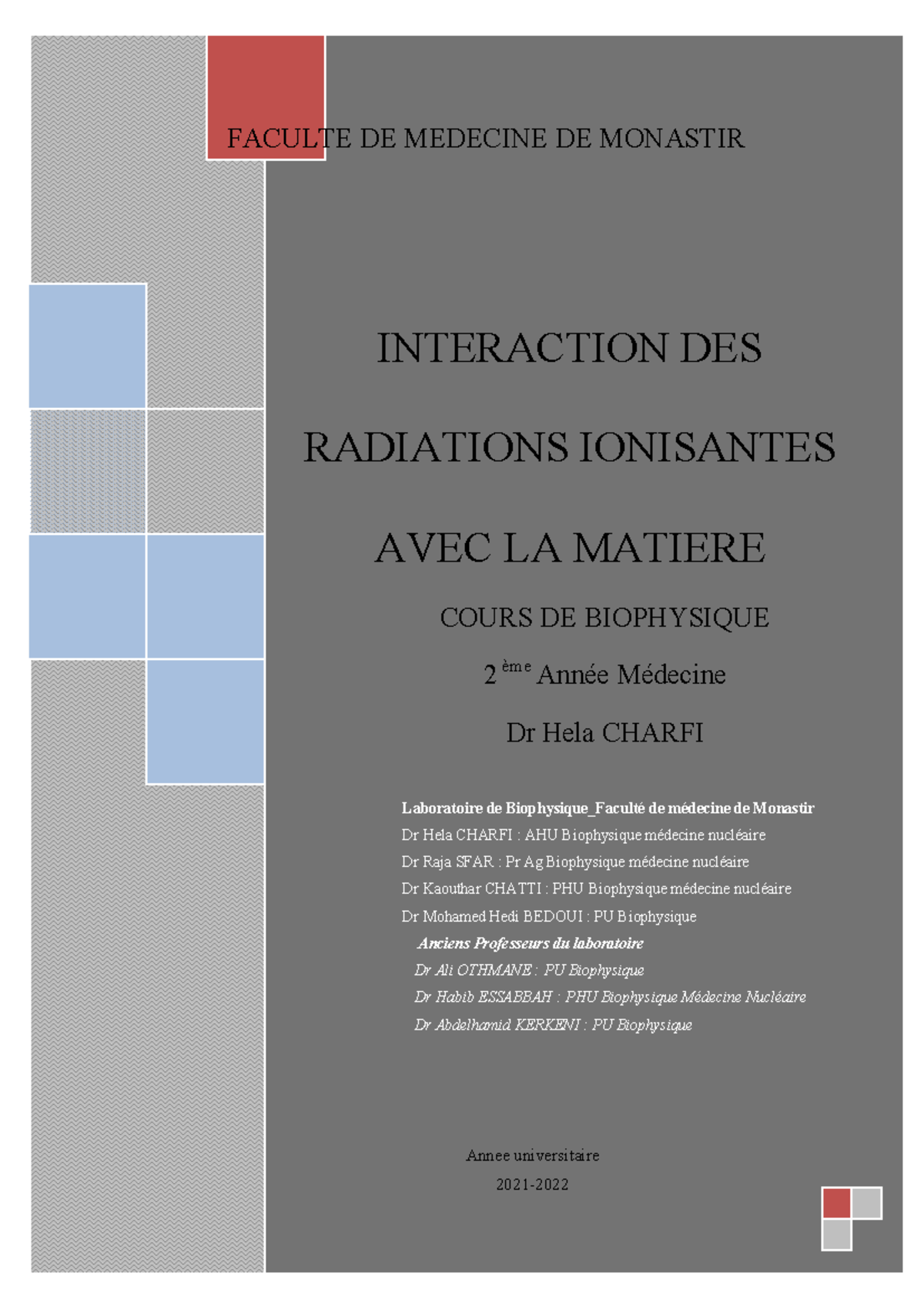 Cours 3 et 4 : Interaction des Radiations Ionisantes avec la Matière ...
