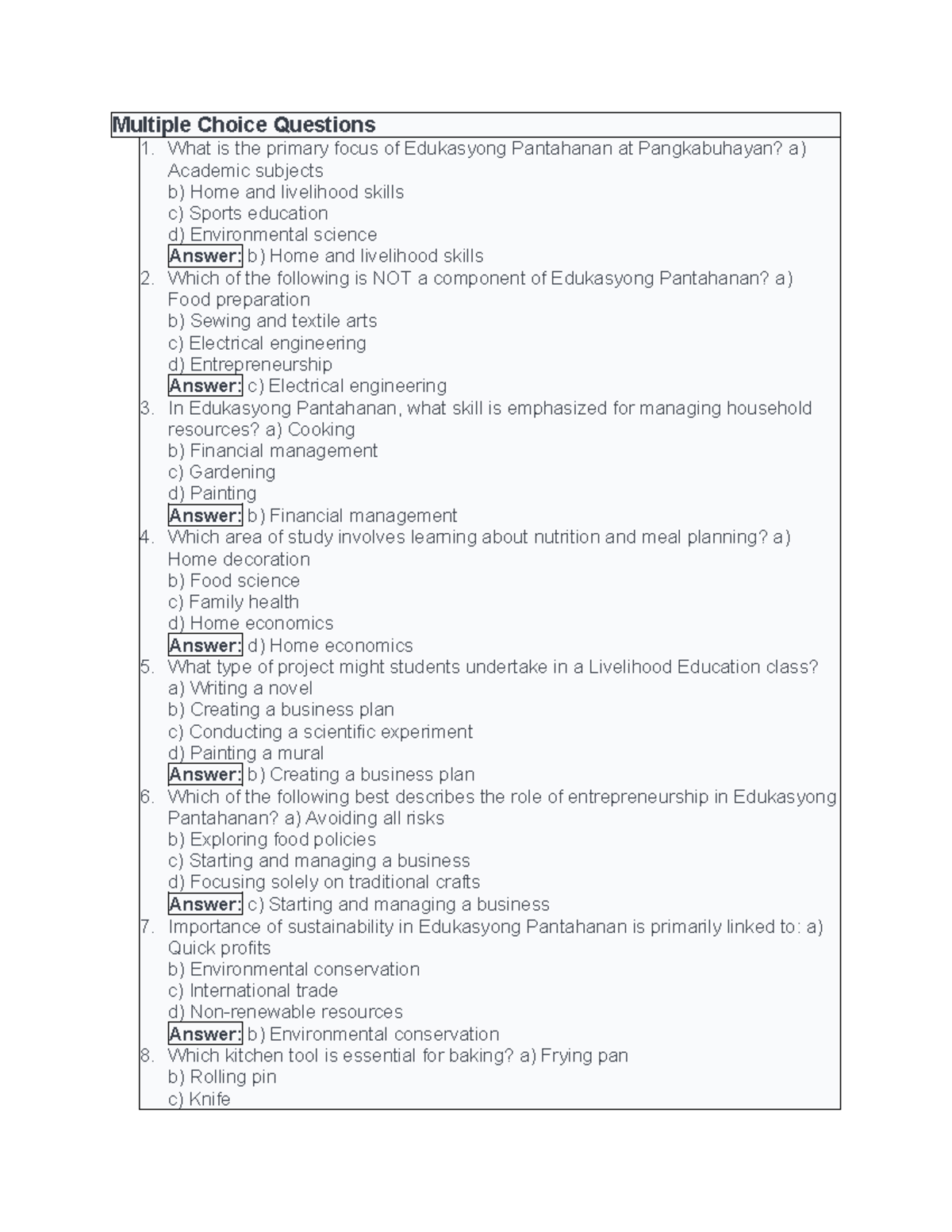 Midterm Exam EPP: Sample Assessments for Edukasyong Pantahanan - Studocu