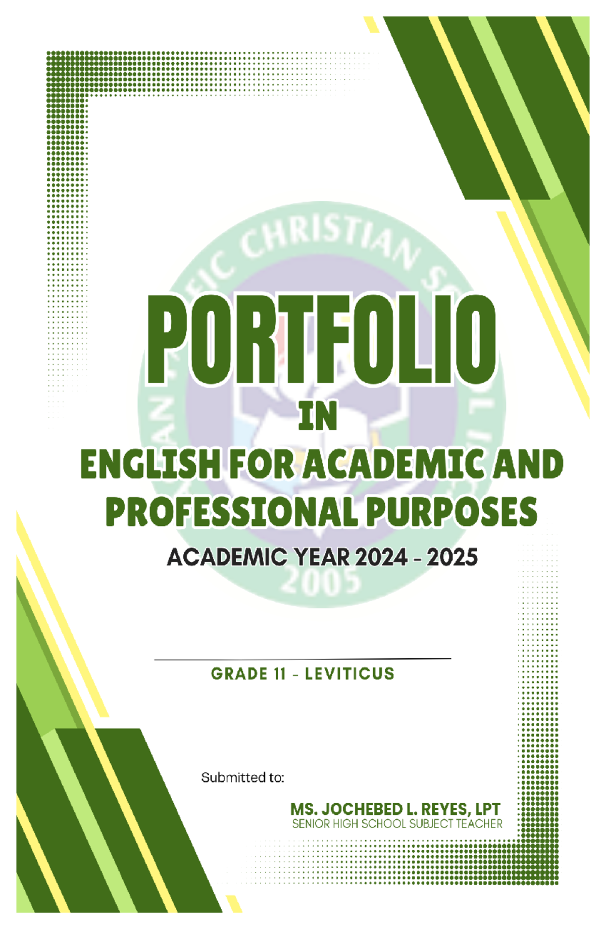 Cover Page-EAPP-Leviticus - Bsed English - CHRISTIAN PORTFOLIO IN ...