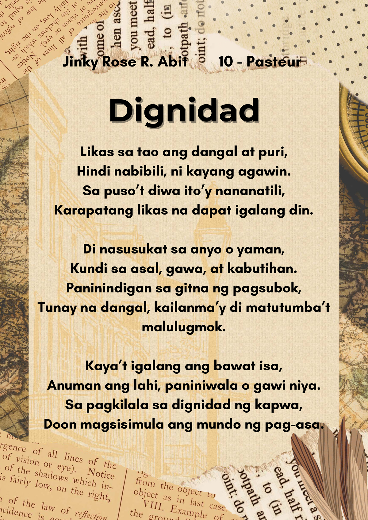 OK - Important - Likas sa tao ang dangal at puri, Hindi nabibili, ni ...