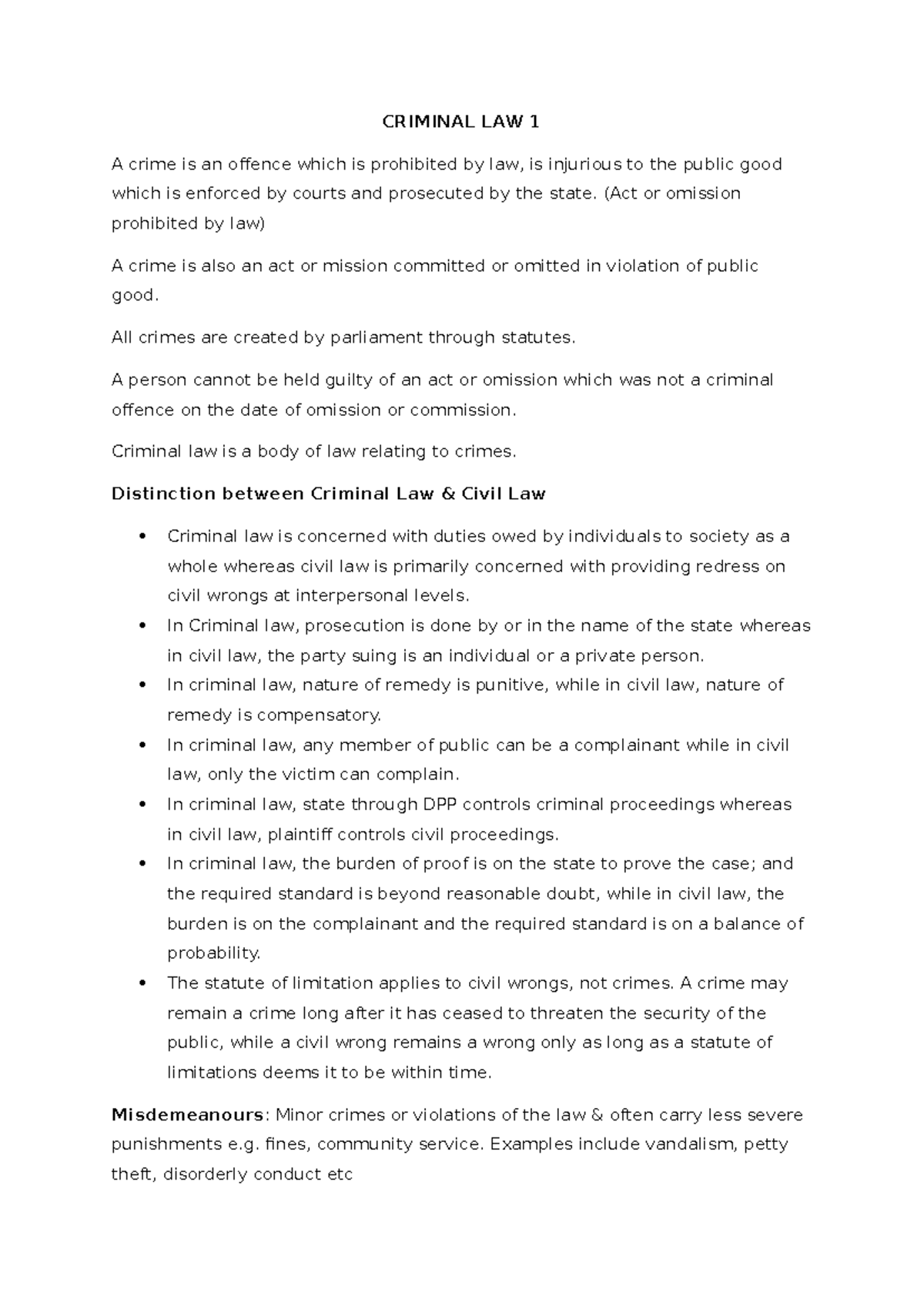 CRIMINAL LAW 1: Understanding Offences and Legal Principles - Studocu