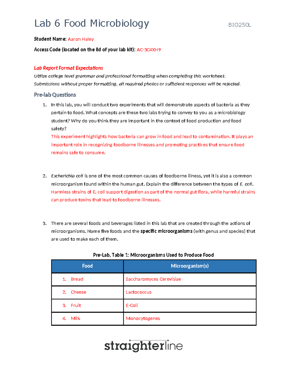 BIO250 Lab 6 - Food Microbiology Experiment Report - Studocu