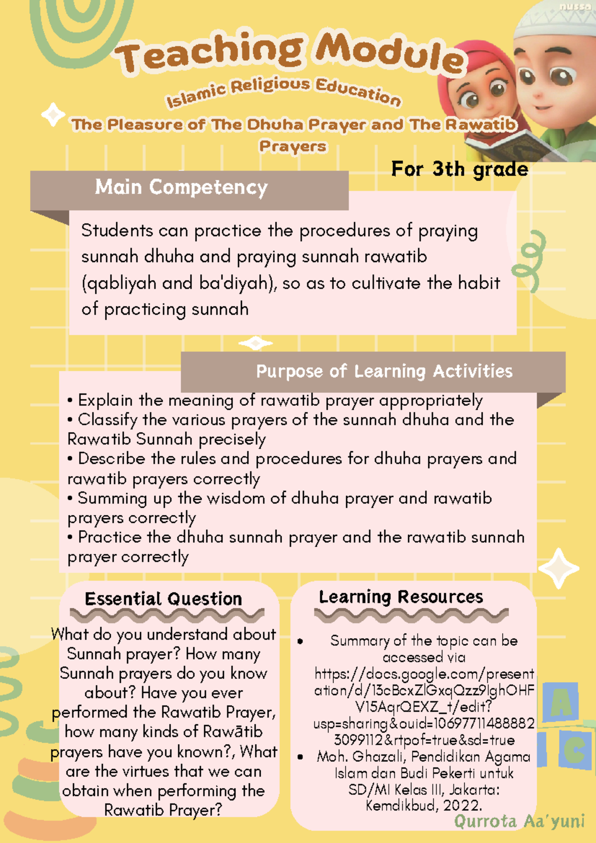Teaching Module: Dhuha and Rawatib Prayers for Grade 3 (Qurrota A ...